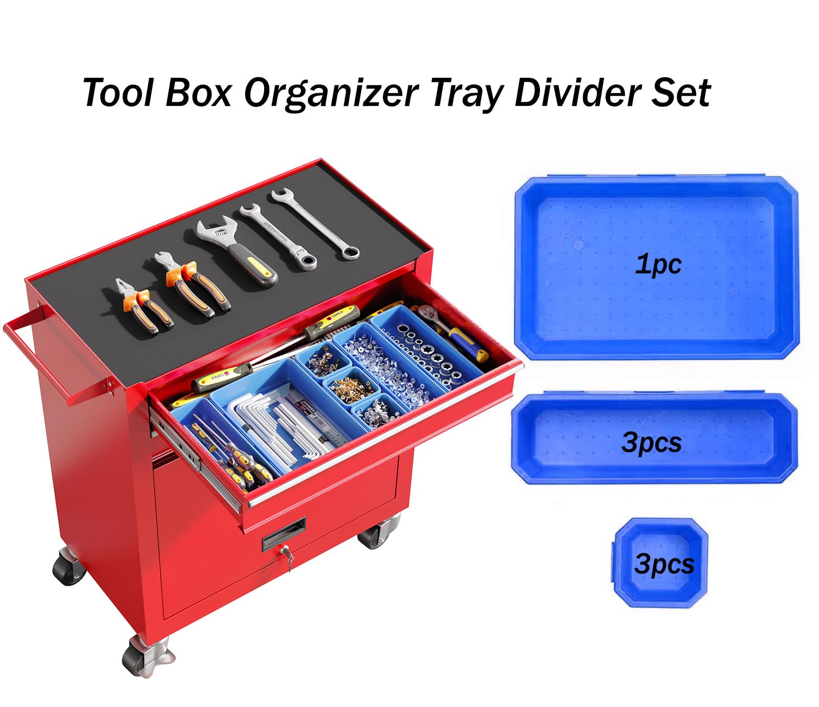 K KELBEL 8 Drawer Rolling Tool Chest Tool Box with Wheels, 2-in-1 Detachable Tool Cabinet with Sliding Drawers & Brake & Locking System for Garage, Warehouse(Red)