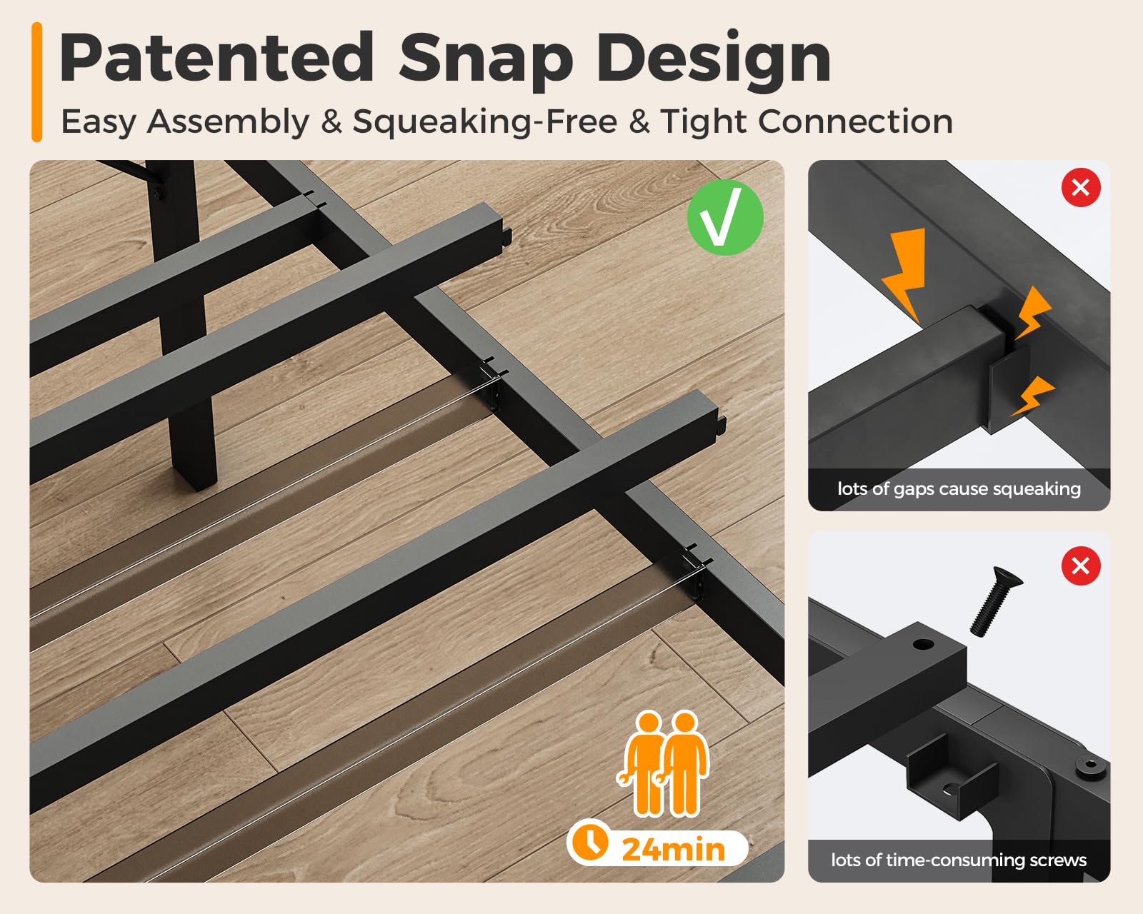 KKL Queen Bed Frame with LED Lights, Heavy Duty Steel Platform Bed Frames with Mattress Retainer Bar, 18 Inch Storage Space Beneath Bed, No Box Spring Needed, Easy Assembly, Noise Free