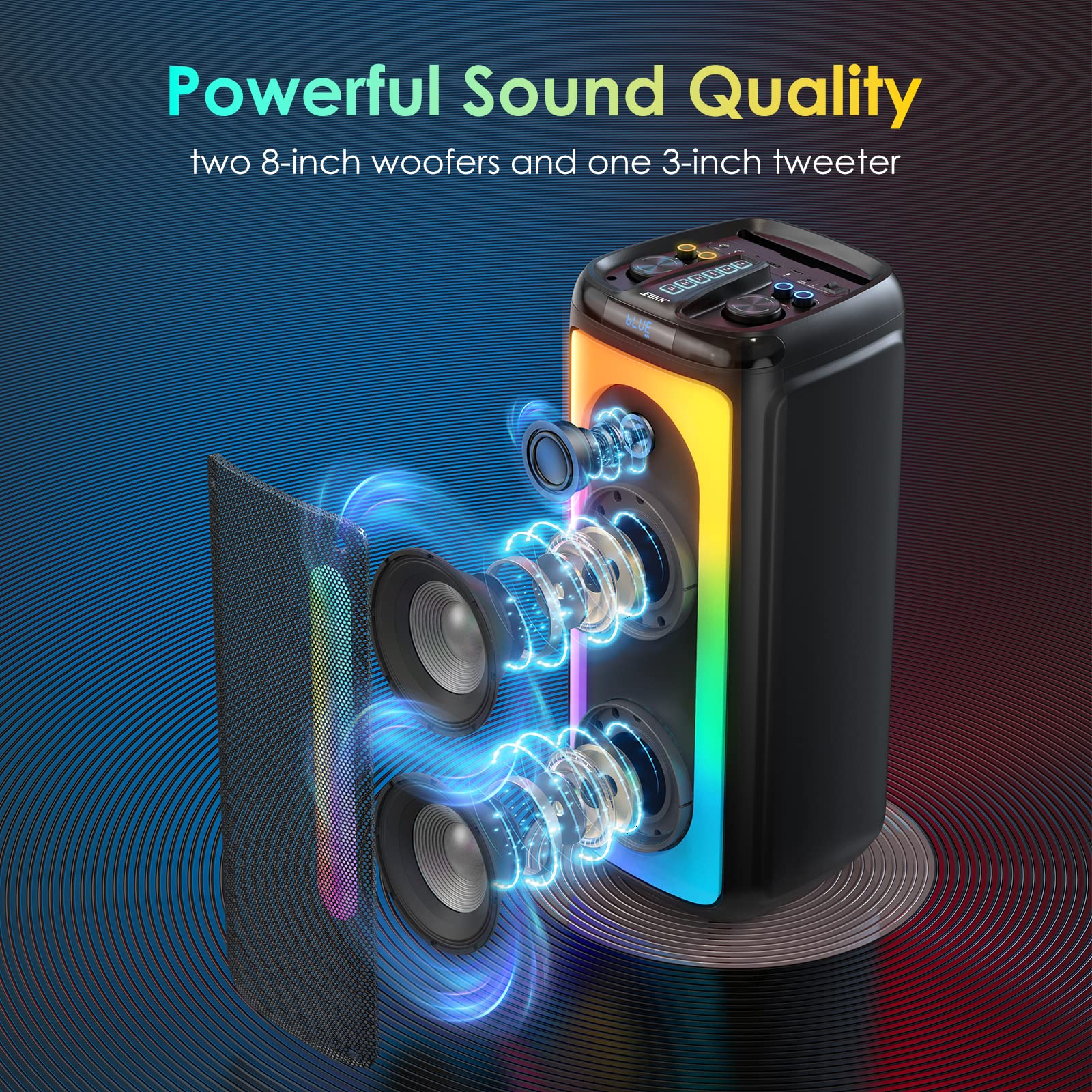 Portable Karaoke Machine for Adults Kids, Dual8”Subwoofer PA Machines Bluetooth 5.0 Karaoke Speaker System with DJ Light for Outdoor Party, EQKK005
