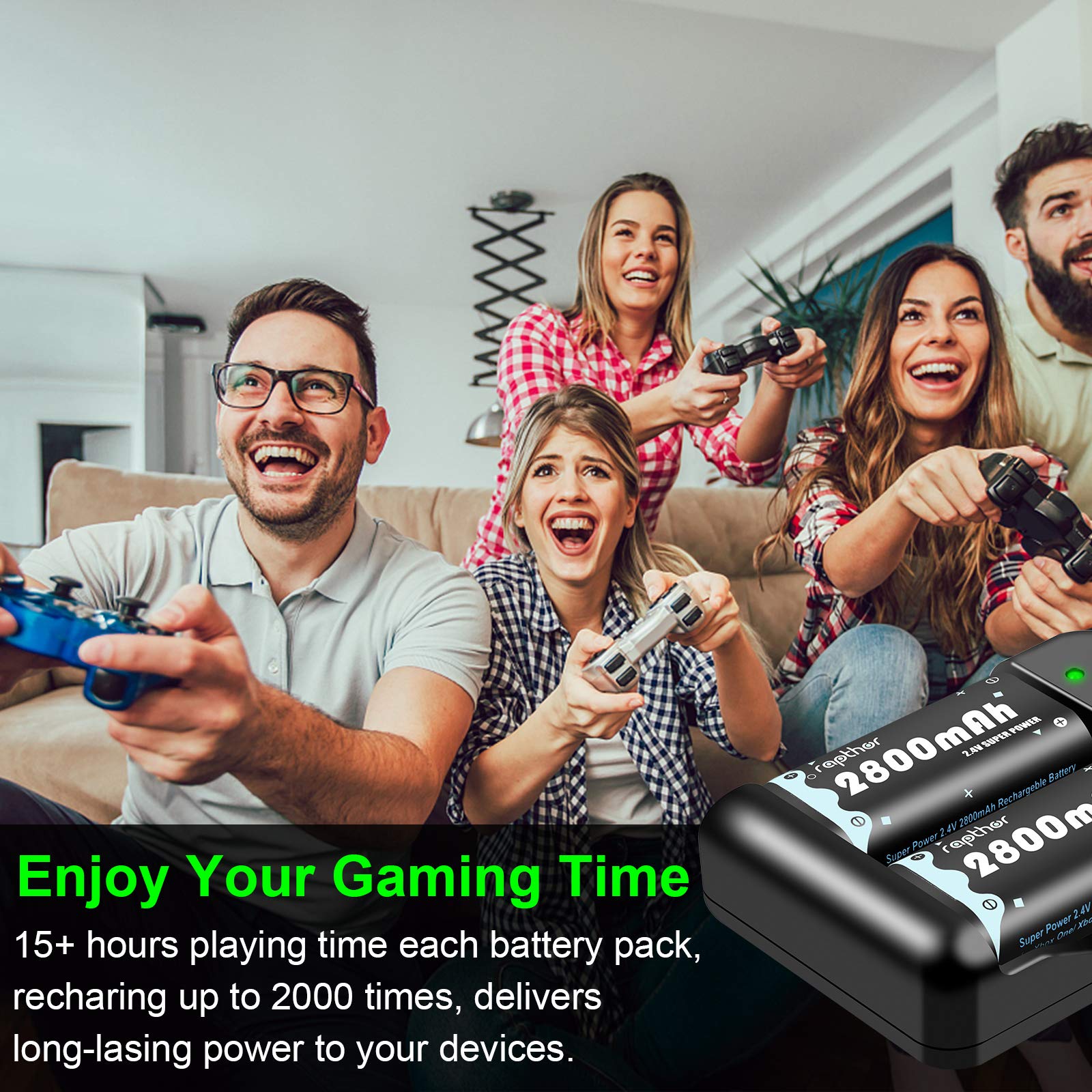Rapthor 2800mAh Xbox One Rechargeable Battery Pack 2.4V Ni-MH Low Self Discharge for Xbox One/Xbox One S/Xbox One X/Xbox One Elite/Xbox Series S/X,Controller Batteries Pack with Charger