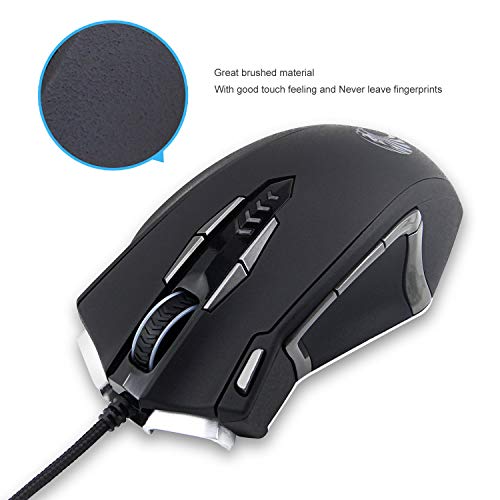 HUO JI Z-7900 Wired Gaming Mouse, 13 Programmable Buttons (8+5 Side Buttons), RGB Backlit, Marco, 10000 DPI Adjustable, Comfortable Grip Ergonomic Optical Gaming Mice with Tunable Weights, Black