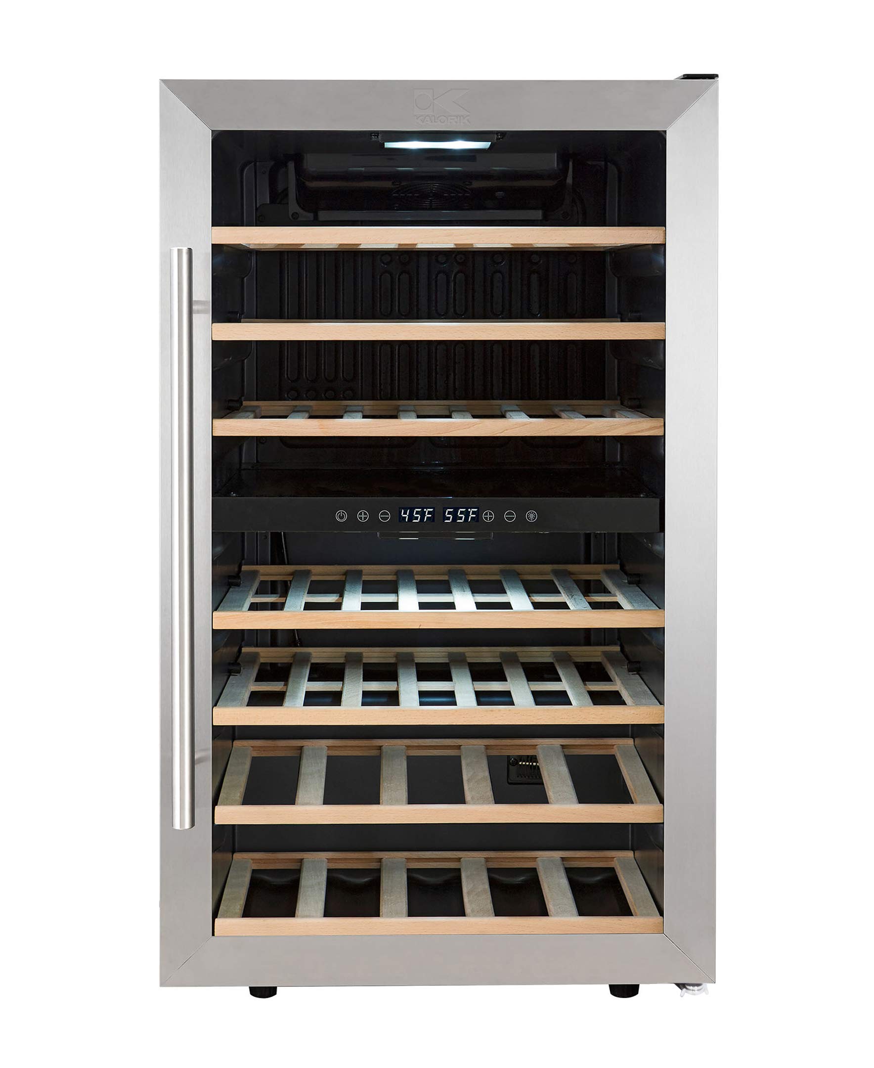 Kalorik WCL 44447 SS Cooler 43-Bottle Dual-Zone Compressor Wine Cellar, Stainless Steel, Black Body
