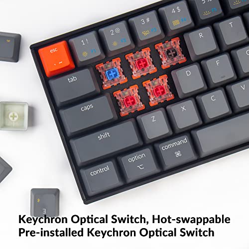 Keychron K12 60% Layout Hot-swappable Bluetooth Wireless/Wired Mechanical Keyboard with Optical Red Switch, Compact 61 Keys White LED Backlit Keyboard Compatible with Mac Windows