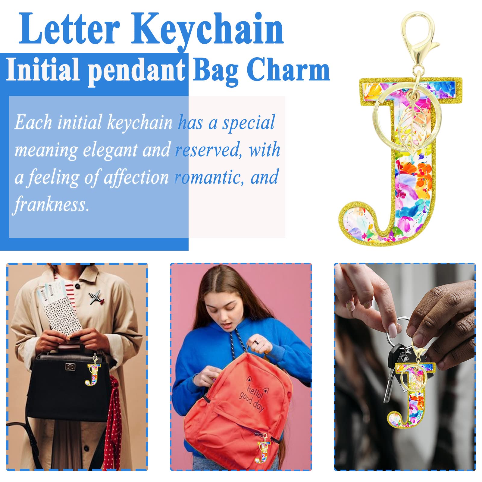 Melissazuly Trendy Alphabet Initial Keychain for Women, Stylish Letter Keychain Handbag Charm