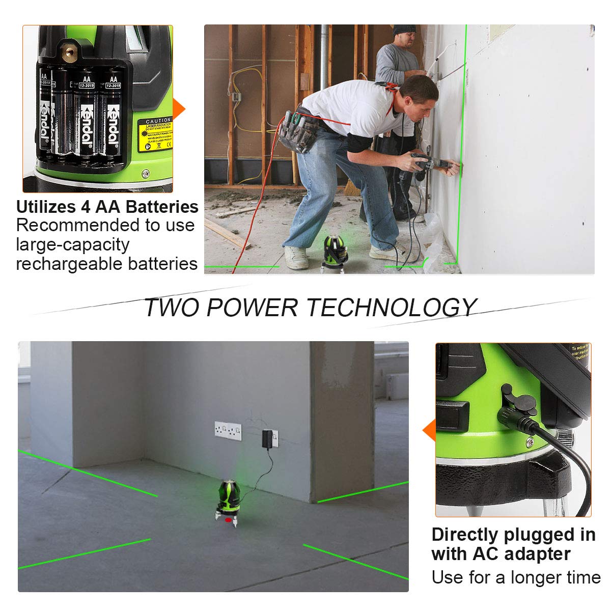 Huepar Green Beam Multi - Line Laser Level -Four Vertical and One Horizontal Lines with Down Plumb Dot -Alignment Self-leveling Laser Tool -360° Rotating Base, Hard Carrying Case Included 6141G