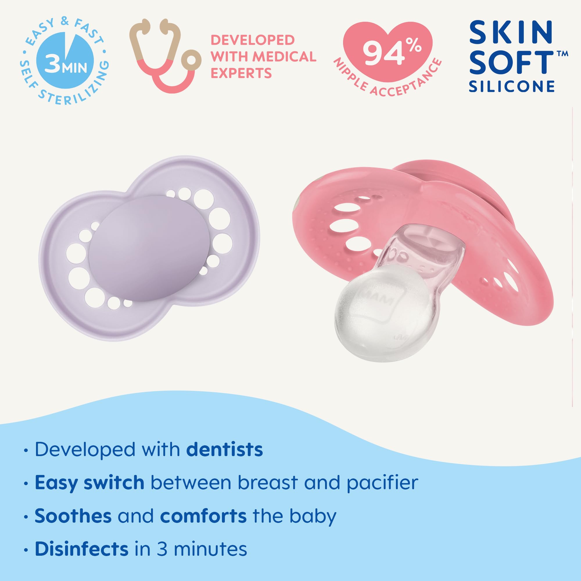 MAM Original Matte Baby Pacifier, Nipple Shape Helps Promote Healthy Oral Development, Sterilizer Case, Girl ,6-16 Months(Pack of 2)