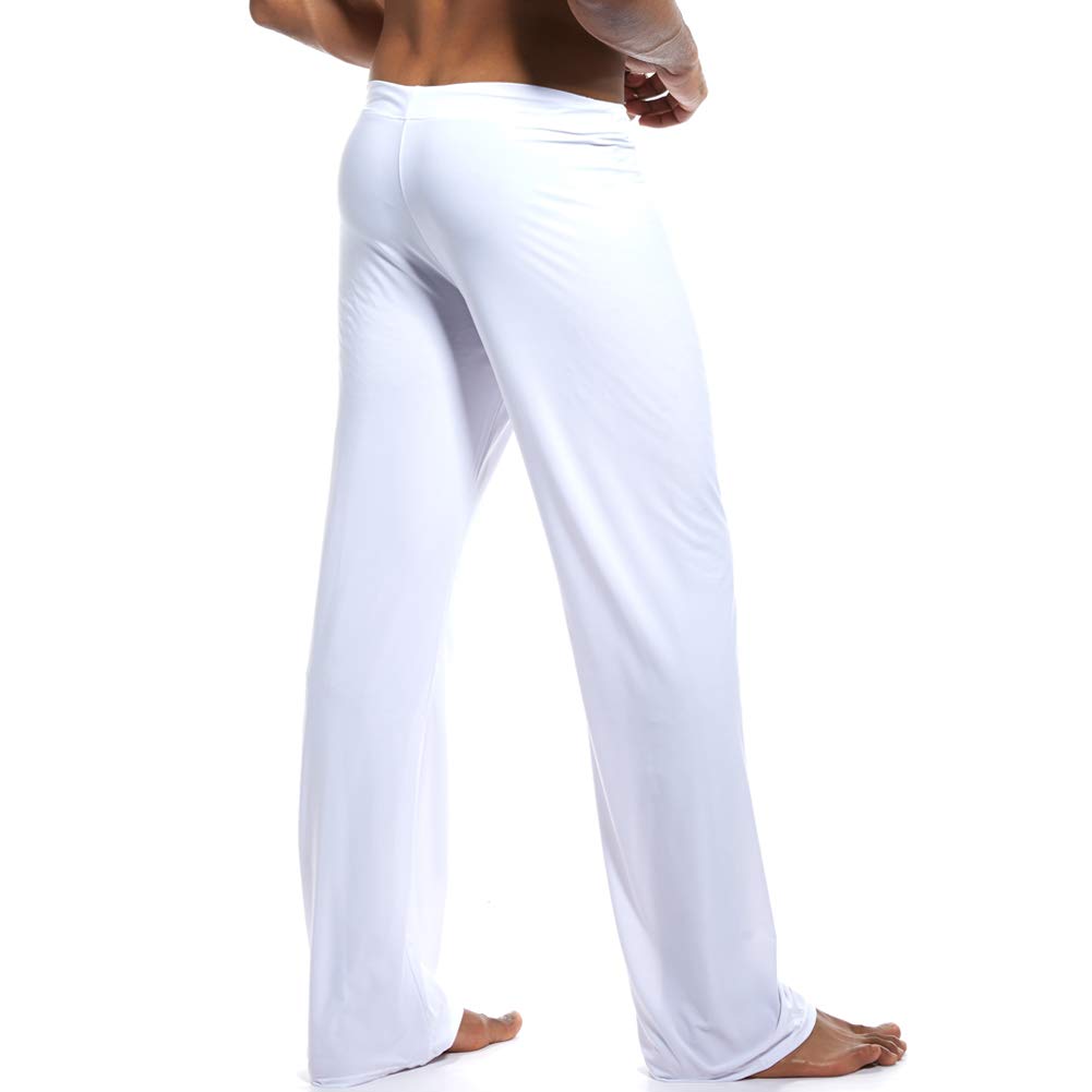 K-Men Mens White Pajama Pants Low Rise Long Yoga Pants Casual Sleep Bottoms M