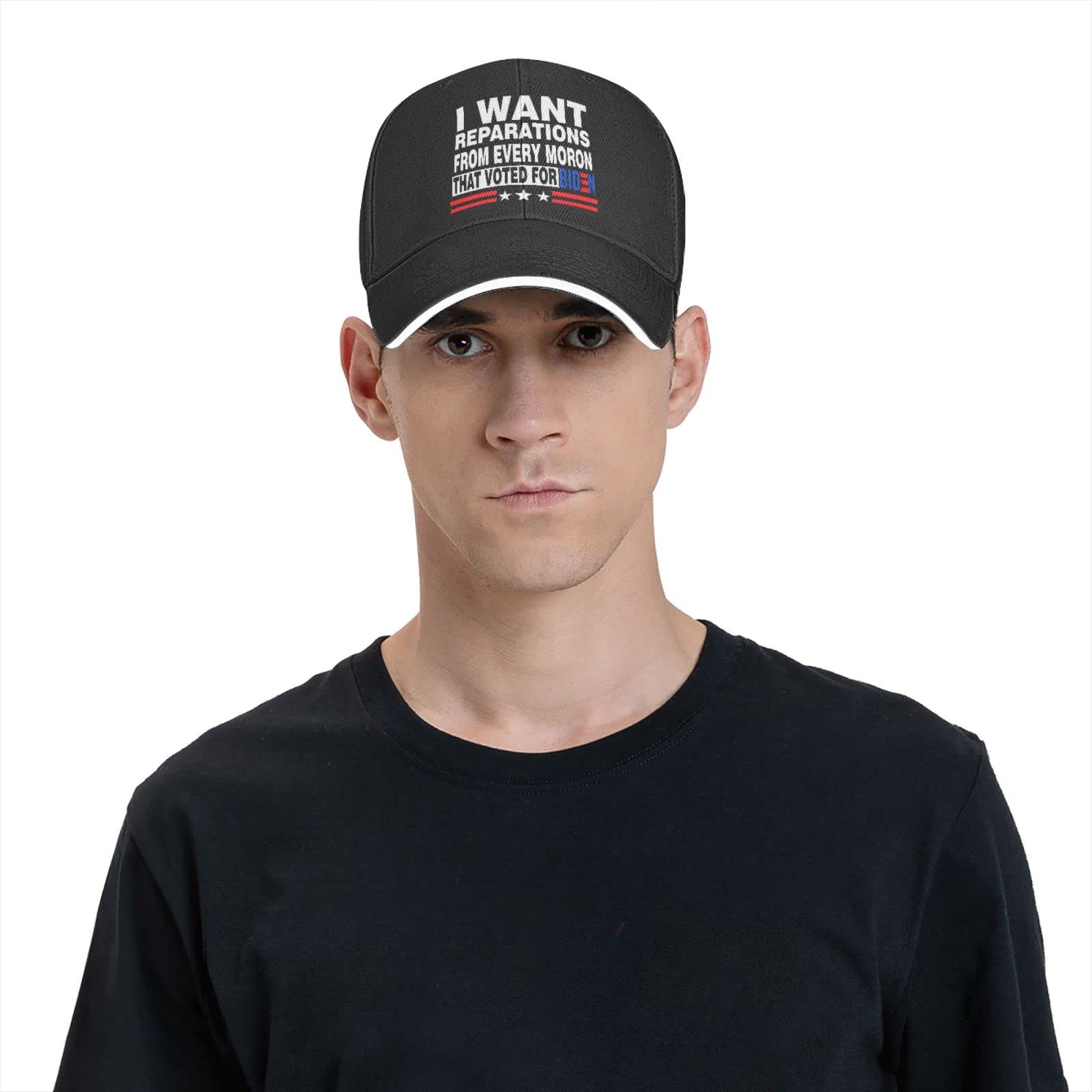 MEENA Fk Biden Hat I Want Reparations from Every Moron That Voted for Biden Hat for Men Dad Hats Graphic Hat Black
