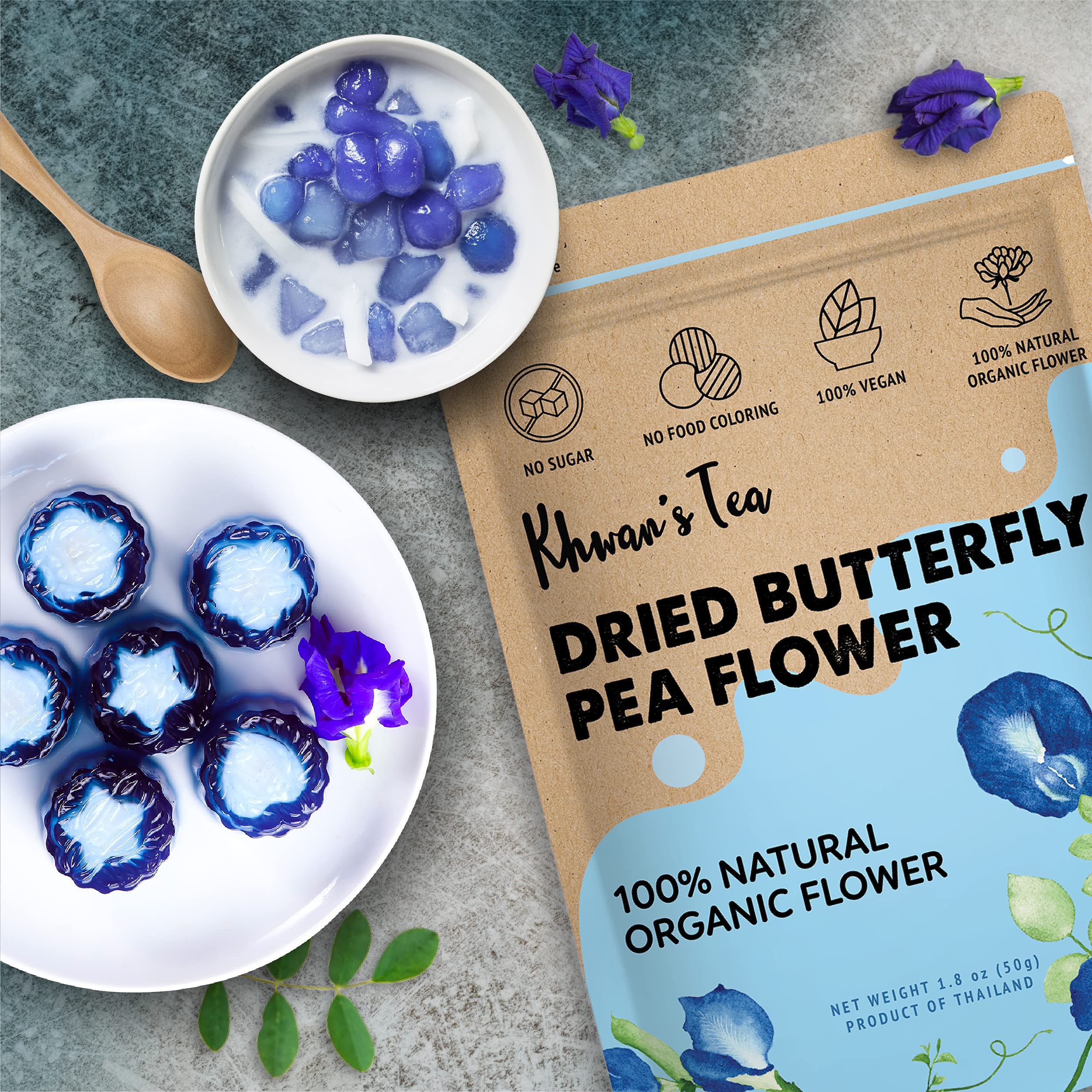 KHWAN'S TEA Pure Dried Butterfly Pea Flowers Blue Tea and Premium Dried Rose Petals