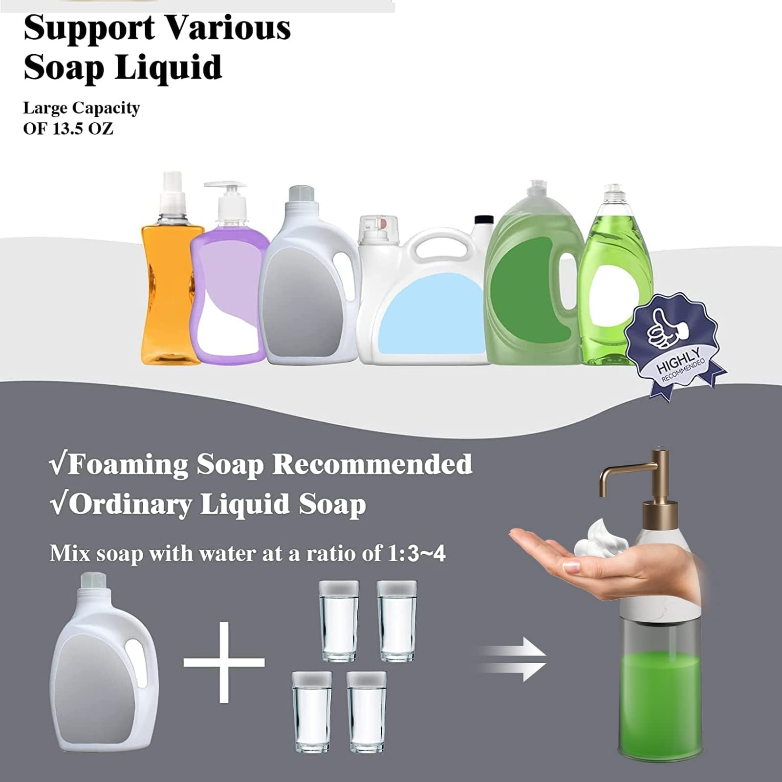 ITAX-WORLD Automatic Soap Dispenser Touchless Foaming Soap Dispenser 9.5oz Rechargeable Soap Dispenser Bathroom Countertop Hand Soap Pump for Bathroom & Kitchen
