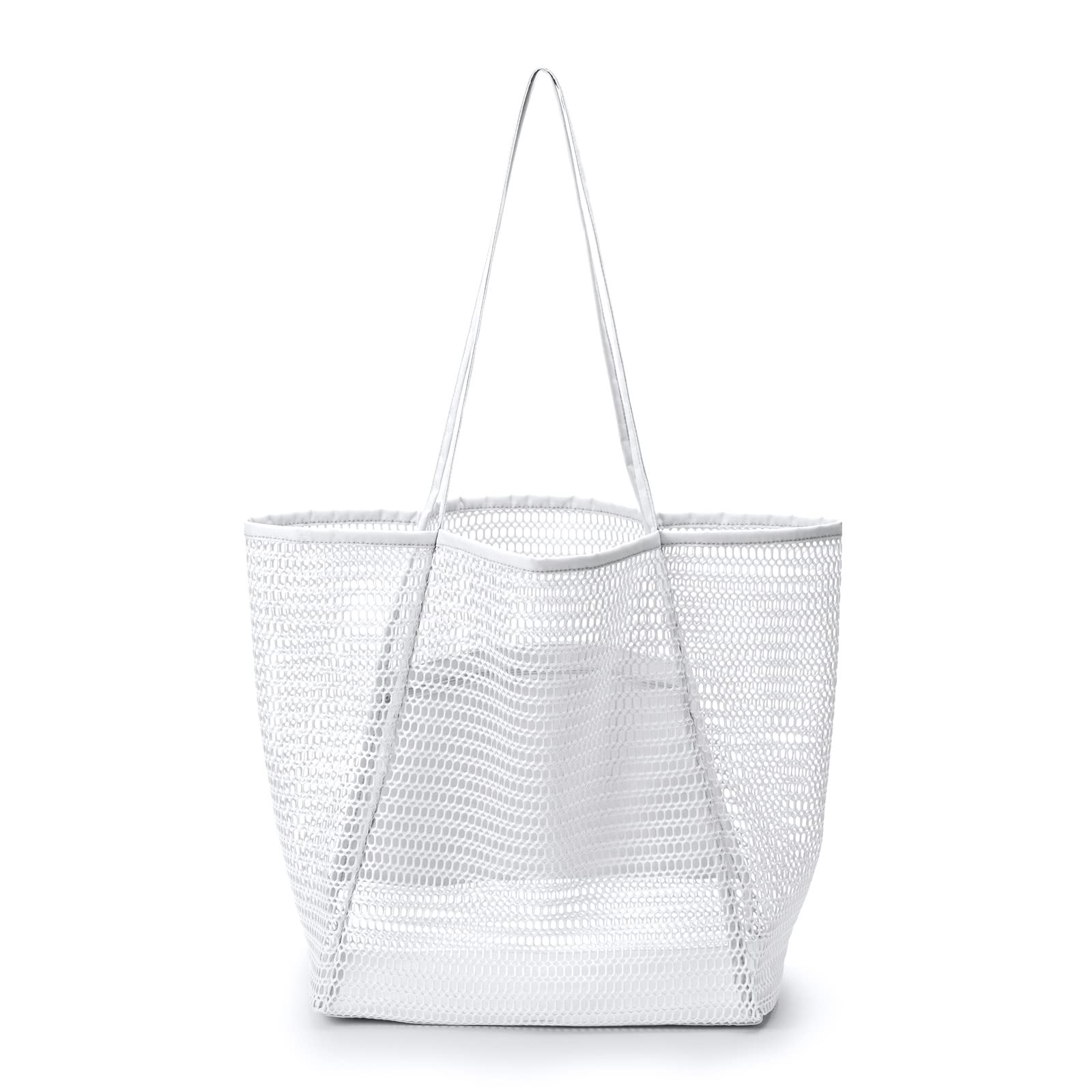 Mesh Beach Tote Womens Large Purse Shoulder Handbag Foldable Travel Satchel Hobo Bag Casual Daypack (White)
