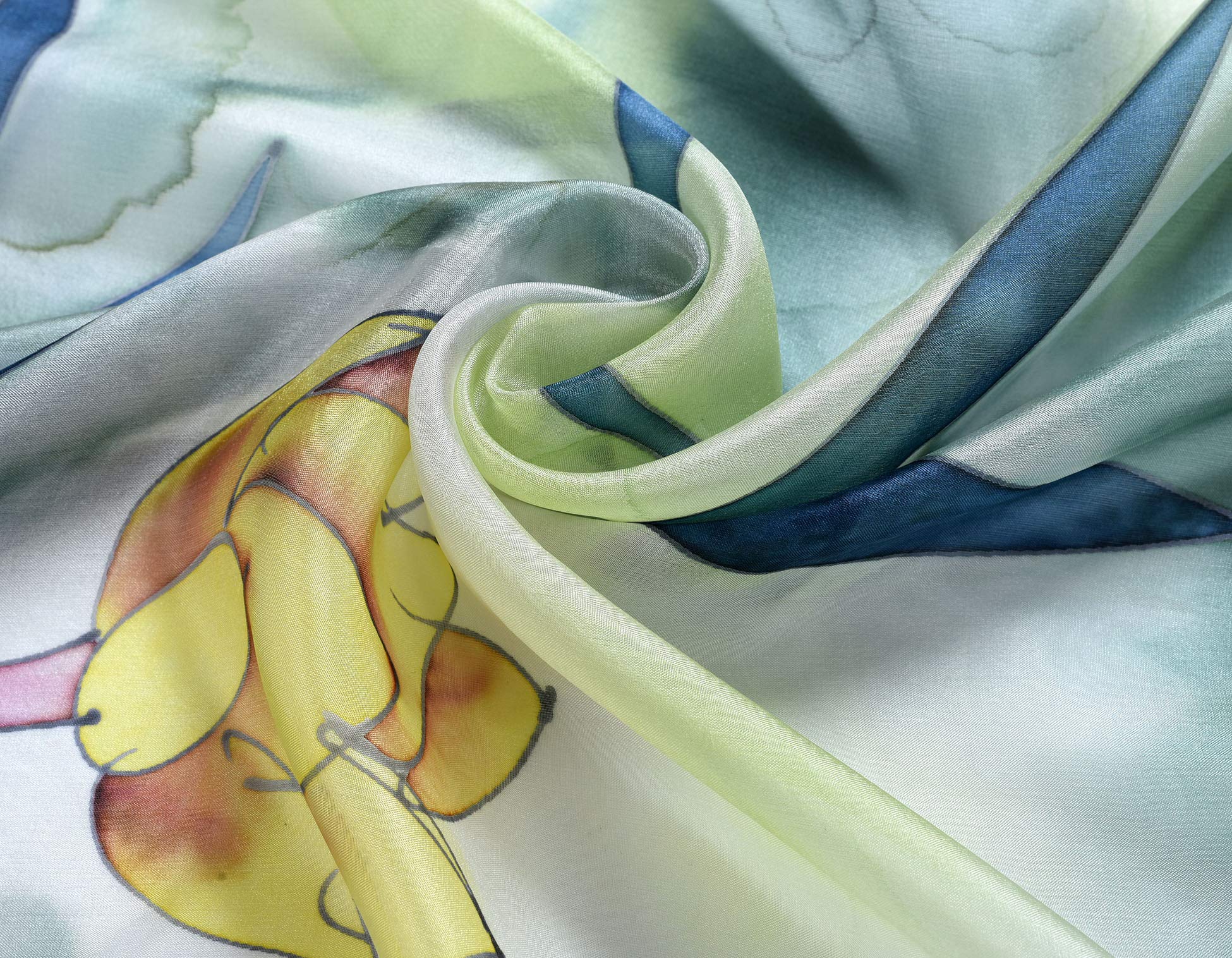 Invisible World Women's 100% Mulberry Silk Scarf Long Hand Painted Spring Floral