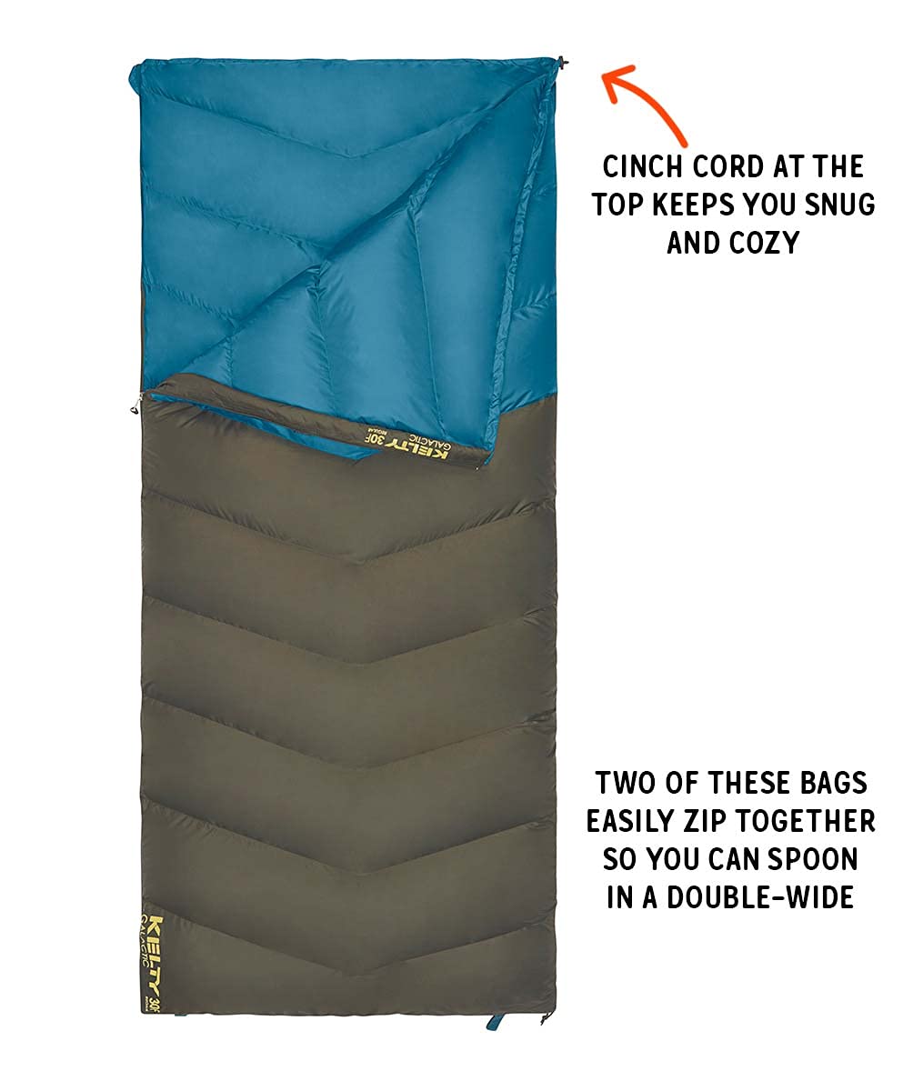 Kelty Galactic 30 Degree Down Sleeping Bag, Packed with Lightweight 550 Fill Down, Anti-snag Zipper, Cinch Cord & More for Men and Women, Regular