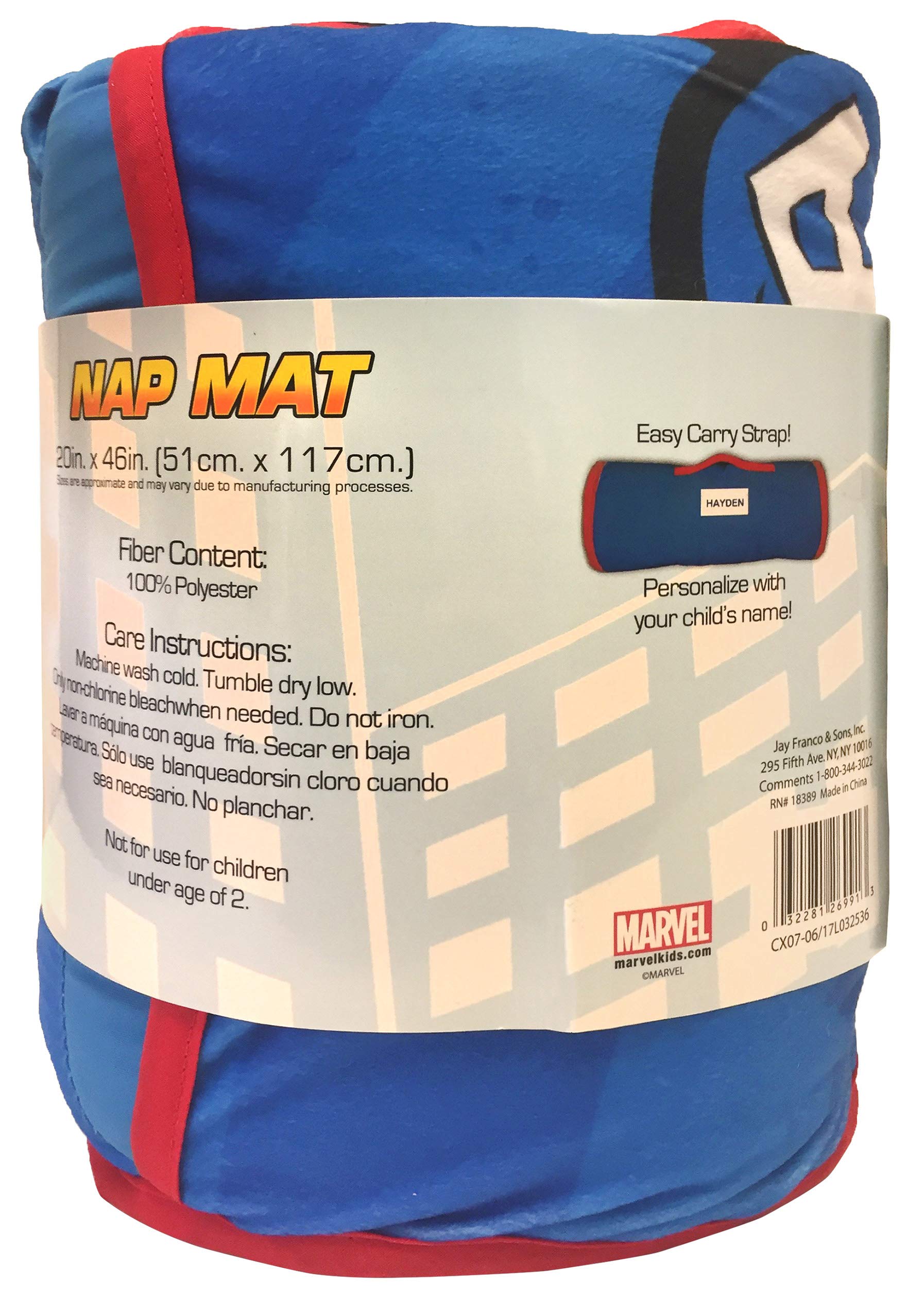 Jay Franco Marvel Super Hero Adventures Avengers Nap Mat - Built-in Pillow and Blanket Featuring Captain America - Super Soft Microfiber Kids'/Toddler/Children's Bedding, Age 3-5