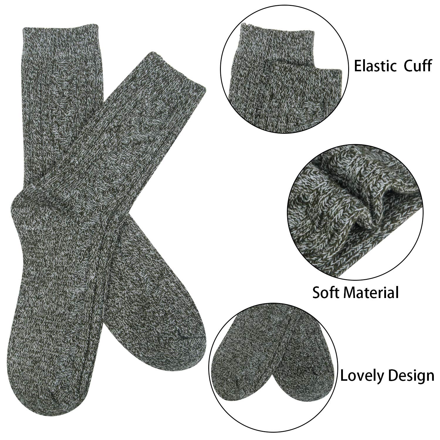 Justay 5 Pairs Womens Wool Socks Vintage Warm Winter Socks Thick Cozy Socks Knit Casual Crew Socks Gifts for Women (Solid Stripe 02)