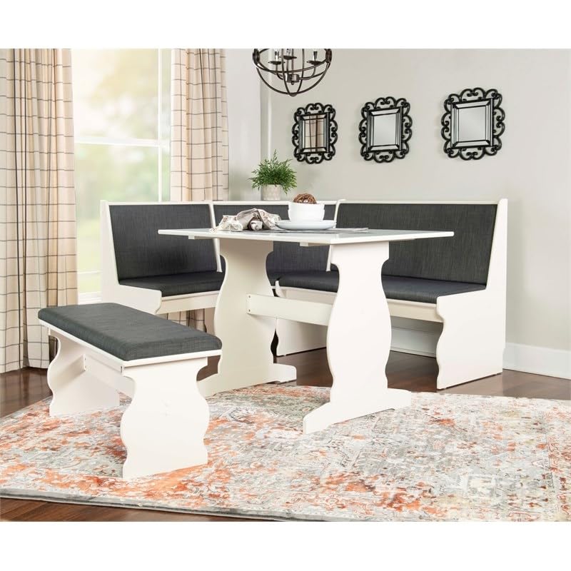 Riverbay Patio Conversation Indoor 3 Piece Kitchen Corner Nook Table Booth Bench Breakfast Dining Set in Charcoal