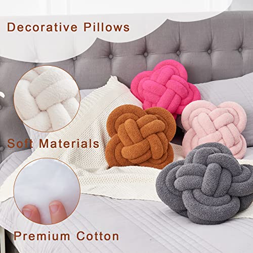 Xiashrk Knot Pillow Ball, Decorative Throw Pillows with Soft Lamb Fleece Fabric for Bed Living Room, Knotted Pillow Home Decor Handmade Square Plush Cushion for Couch