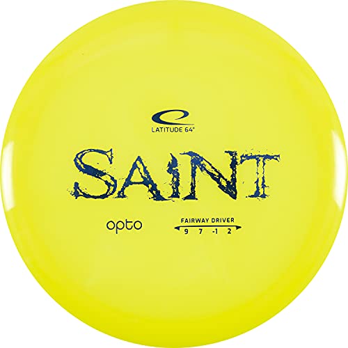Latitude 64 Opto Saint | Disc Golf Distance Driver | 170g Plus | Beginner Friendly Easy to Throw Frisbee Golf Disc | Stamp Color Will Vary (Yellow)