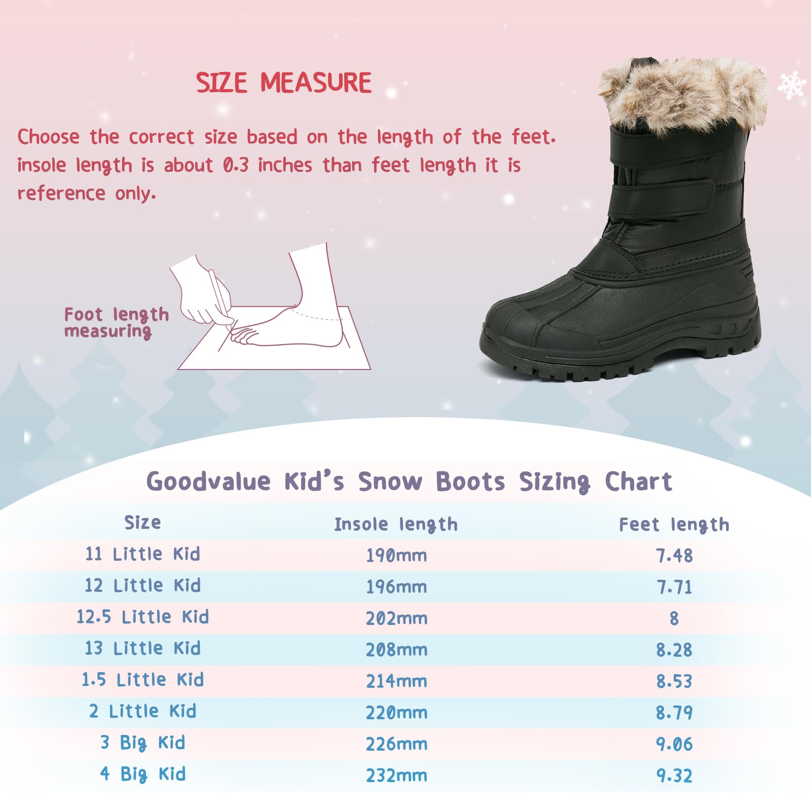 Kids Snow Boots Boys Girls Mid Calf Winter Boots Anti-Slip Outdoor Warm Boots With Fur Lined(/Little Kid/Big Kid)