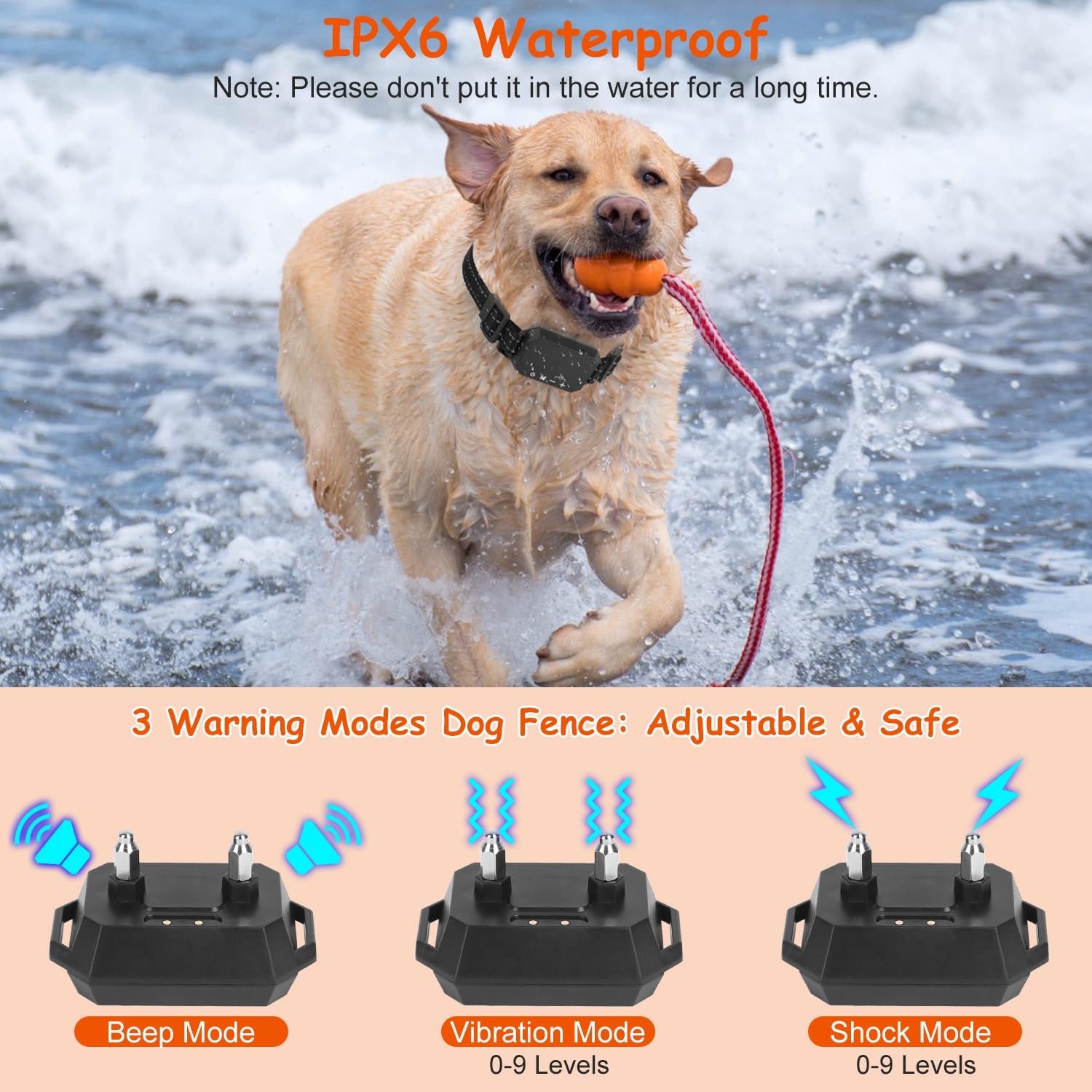 KOCASO GPS Wireless Dog Fence, 6560FT Electric Fence System W/Remote & 3 Warning Modes, Rechargeable Pet Containment System, Waterproof Dog Traning Collar for Outdoor, Harmless & Suitable for All Dogs
