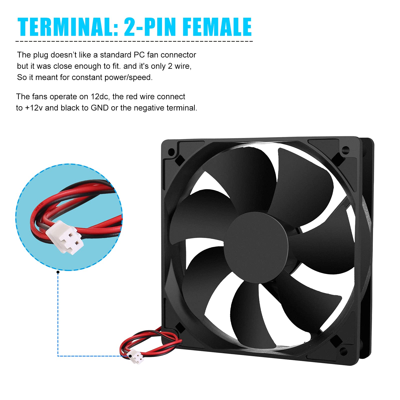 KEYFANCLUB 2-Pack 120mm PC Computer Fans DC 12V Computer Fan Dual Ball 120mm x120mm x 25mm 2 Pin High Performance Cooling Fan 3000RPM