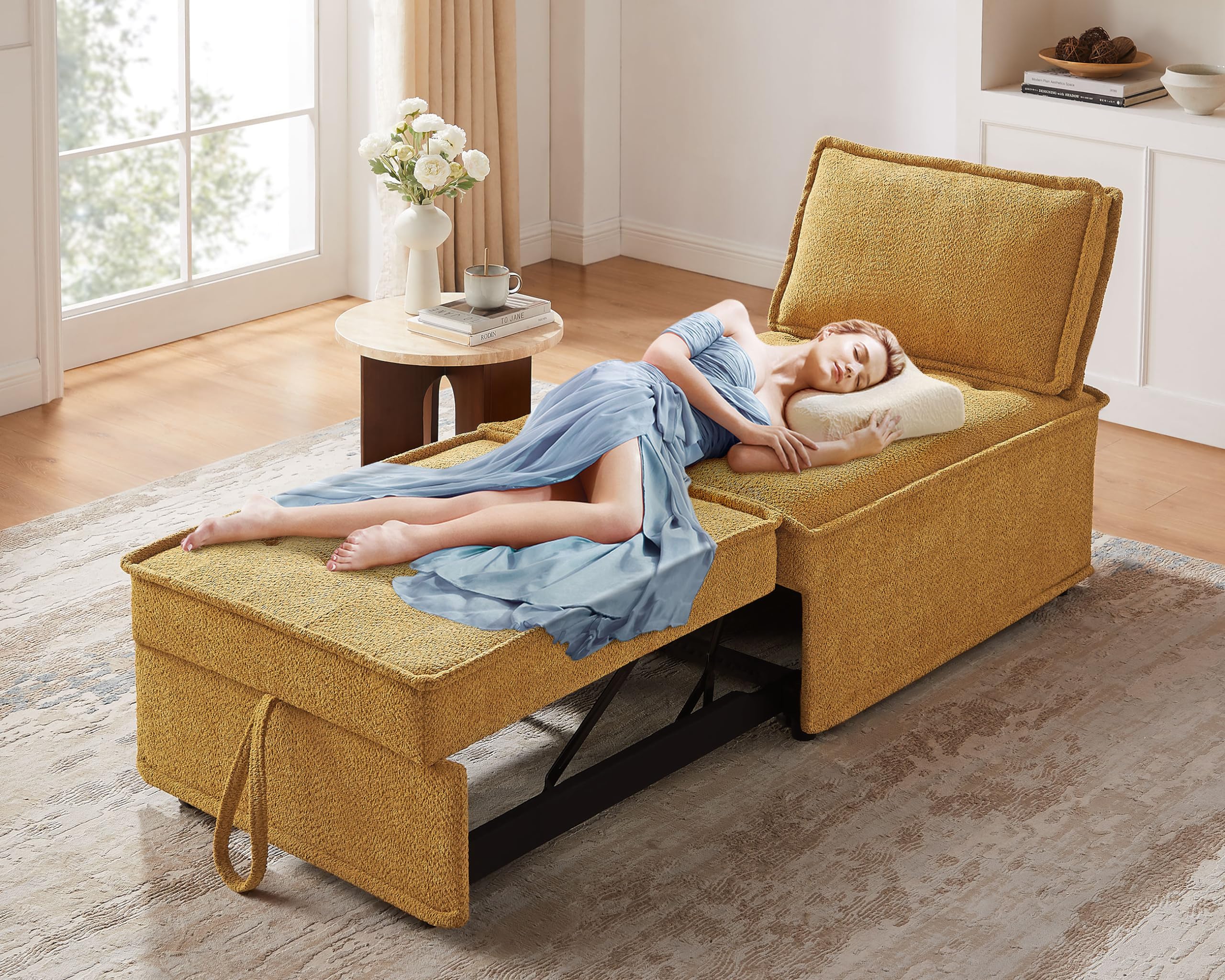 VANOMi Sleeper Chair, Convertible 3-in-1 Chair Sofa Bed, Boucle Pull-Out Bed with Adjustable Backrest, Oversized Sleeper Chairs for Adults for Living Room Bedroom Small Spaces