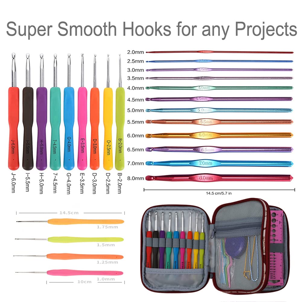 Katech 74 pcs Crochet Hooks Kit with Deer Pattern Storage Case, Ergonomic Crochet Hooks Knitting Needles Set Weave Yarn DIY Knitting Tools for Beginners and Crochet Lovers