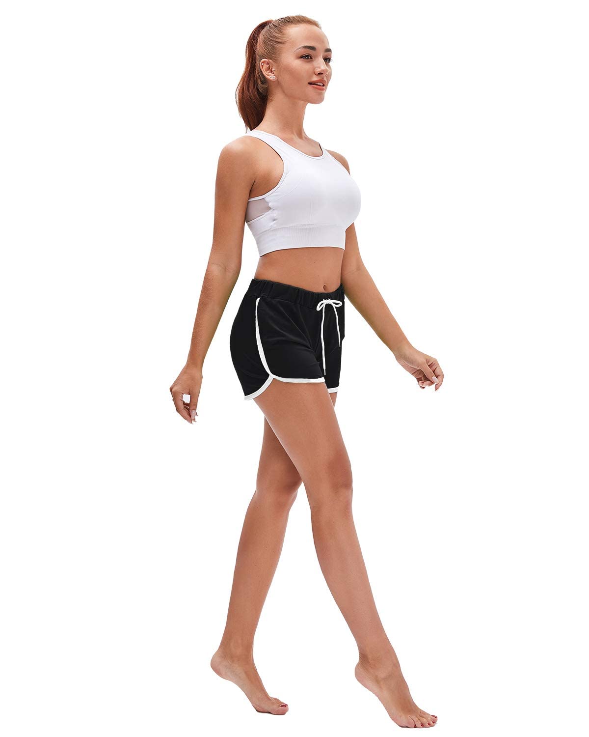 Little Beauty Yoga Running Workout Shorts Athletic Elastic (2 Pack Black+Grey, S)