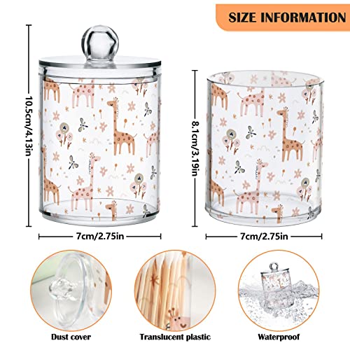 xigua 2 Pack Cute Giraffe Apothecary Jars with Lid, Qtip Holder Storage Containers for Cotton Ball, Swabs, Pads, Clear Plastic Canisters for Bathroom Vanity Organization (10 Oz)
