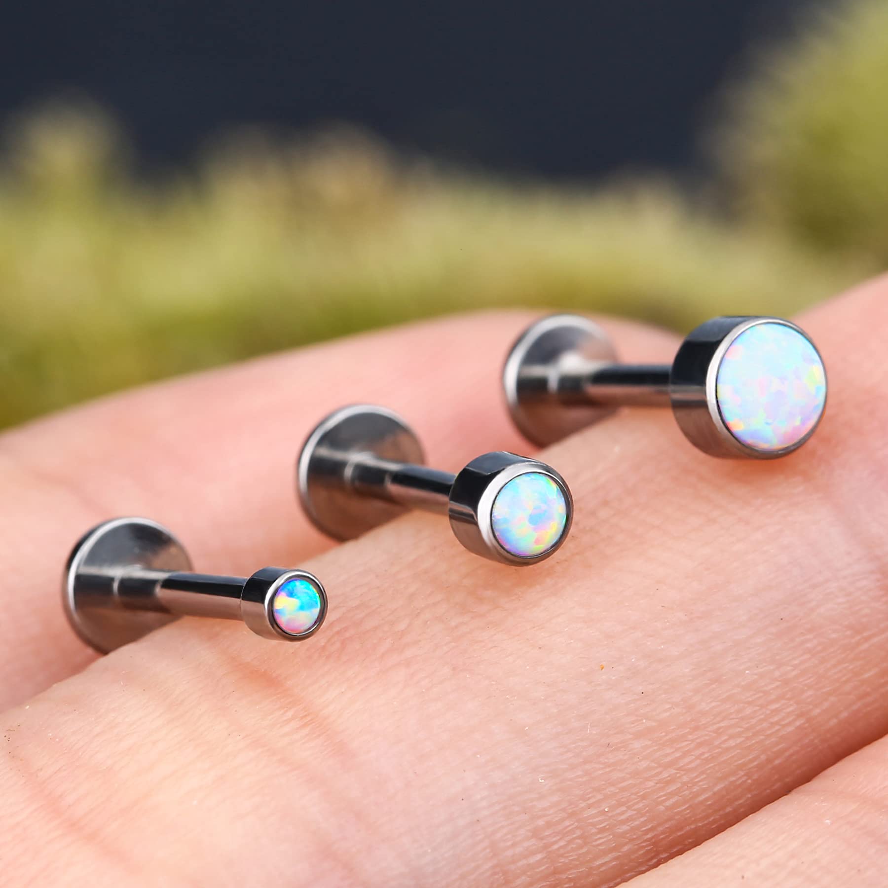 OUFER 16G Lip Rings Studs, G23 Solid Titanium Lip Piercings Studs, White Opal Cartilage Earrings, Labret Piercing Jewelry Helix Tragus Earrings For Women And Men
