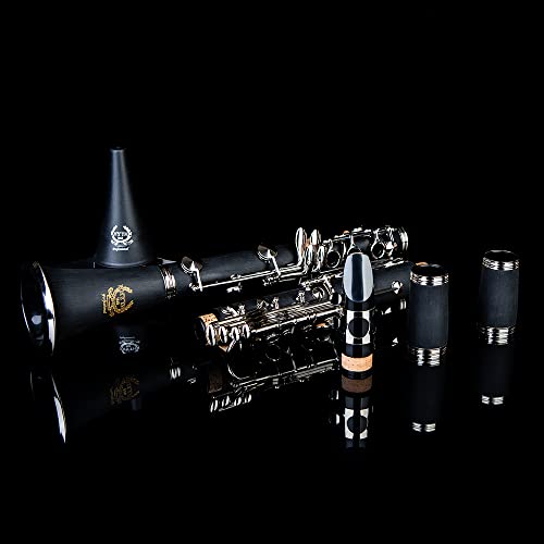 Rhythm Bb Clarinet 17 Nickel Keys Black Bb Clarinet - Woodwind Band & Orchestra Musical Instruments for Beginners, Includes Clarinet, Clarinet Case, Stand