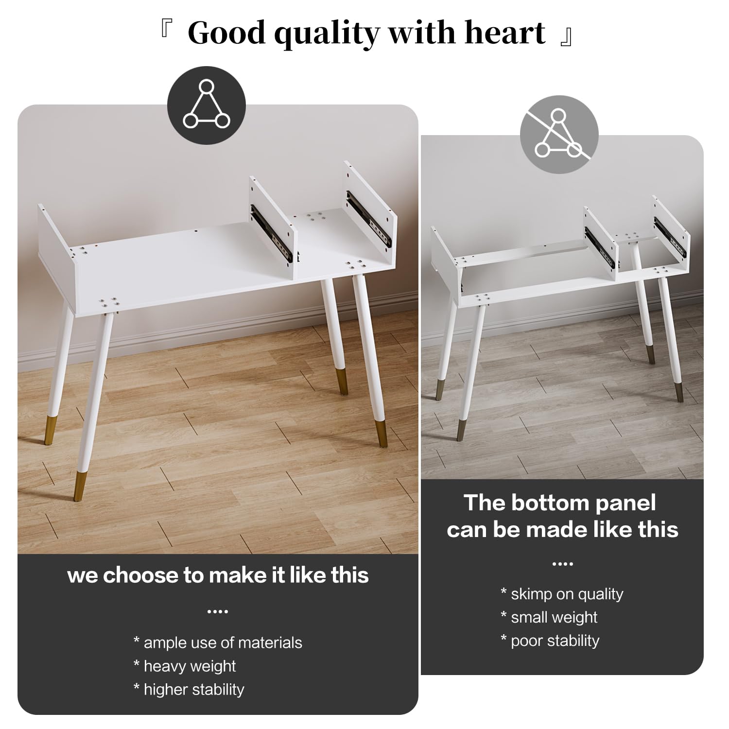Ieejdn Cream, Vanity Desk with 3 Color Touch Screen Dimming Mirror, Modern Retractable Makeup Dressing Table with Adjustable Cabinet and 2 Sliding Drawers, Vanity Table