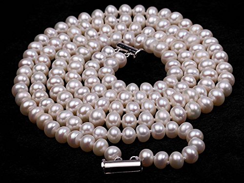 JYX Double-row 8mm Flatly-round Freshwater Cultured Pearl Necklace 22"