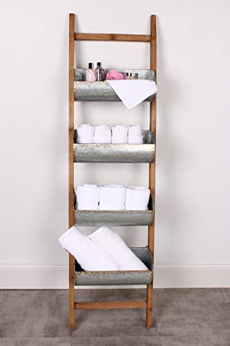 Kate and Laurel Pothos Wood and Metal Leaner Storage Bin Ladder, Rustic Brown