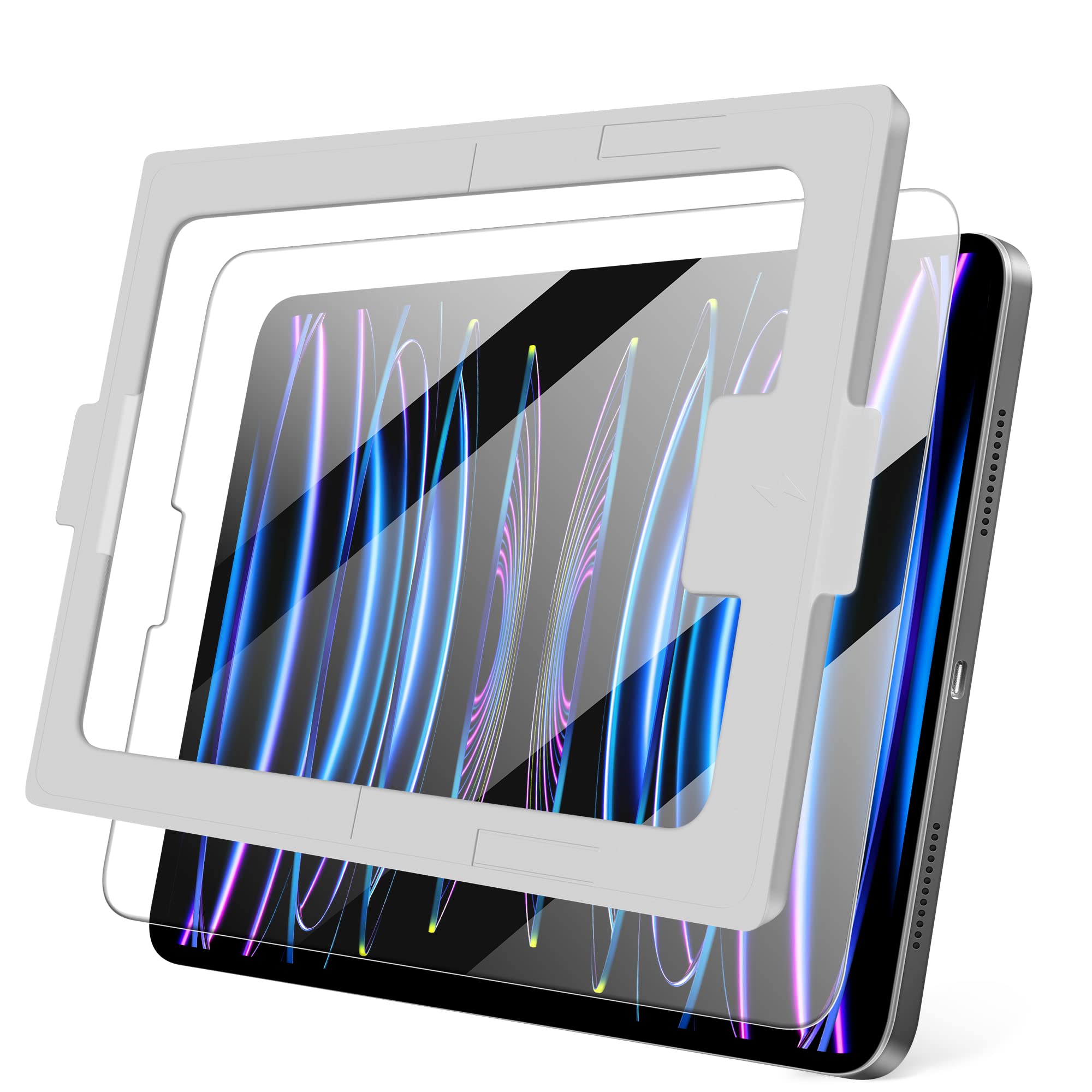 KingBlanc [1-Touch Installation] Screen Protector for iPad Pro 12.9-inch (6th/5th/4th/3rd Generation) 2022/2021/2020/2018, Tempered Glass Film with Auto Alignment Kit, 2.5D Round Edge, Case Friendly