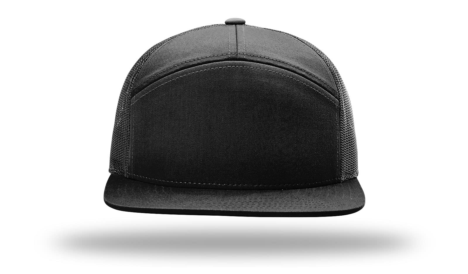 Richardson 168 Hat 7-Panel Trucker Cap Hi-Pro Snapback Cap Adjustable Baseball Hat Blank Hat Bulk Hats - Black