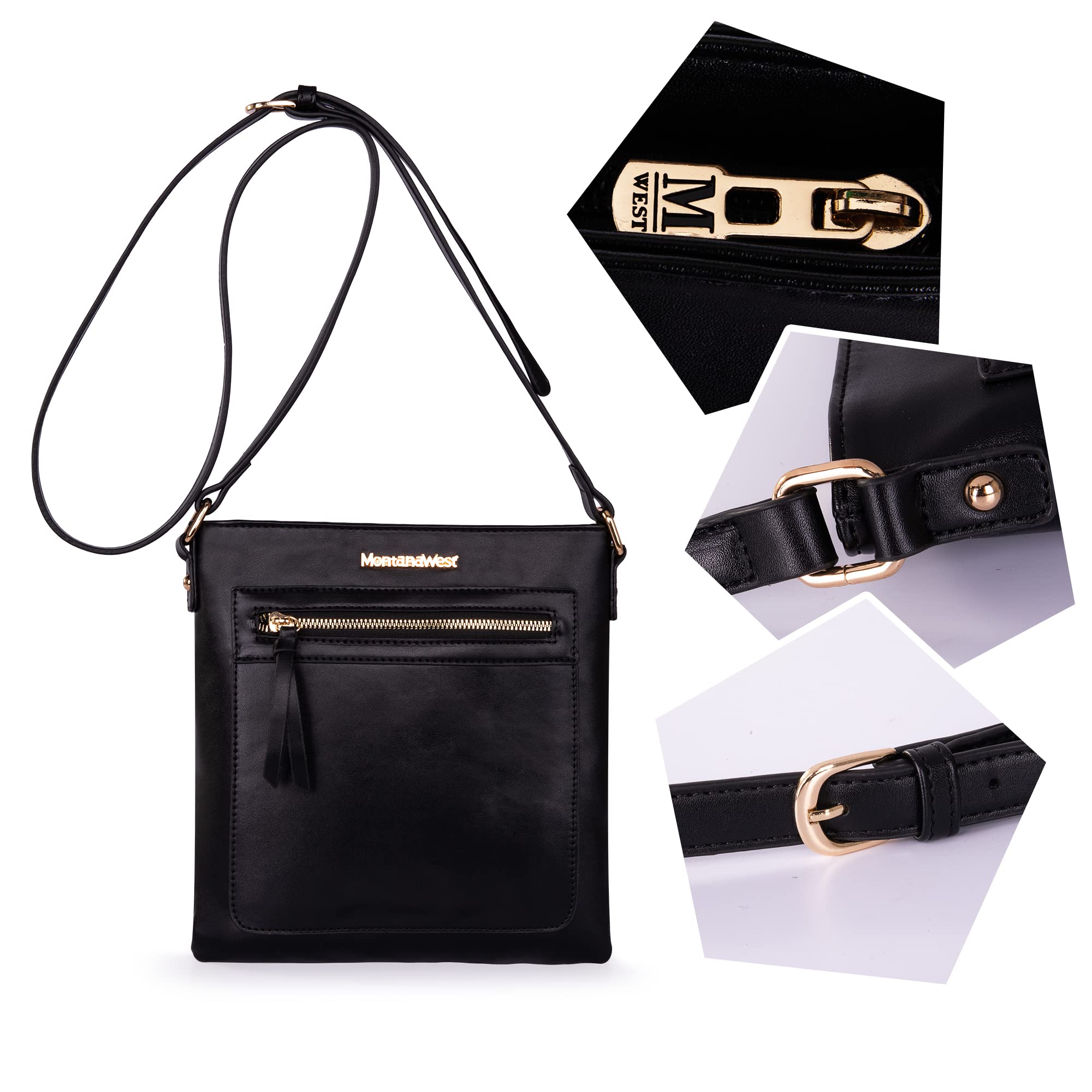Montana West Collection Crossbody Bag for Women Side Messenger Purse Shoulder Crossover Adjustable Strap MBB-MWC-136BK, Black