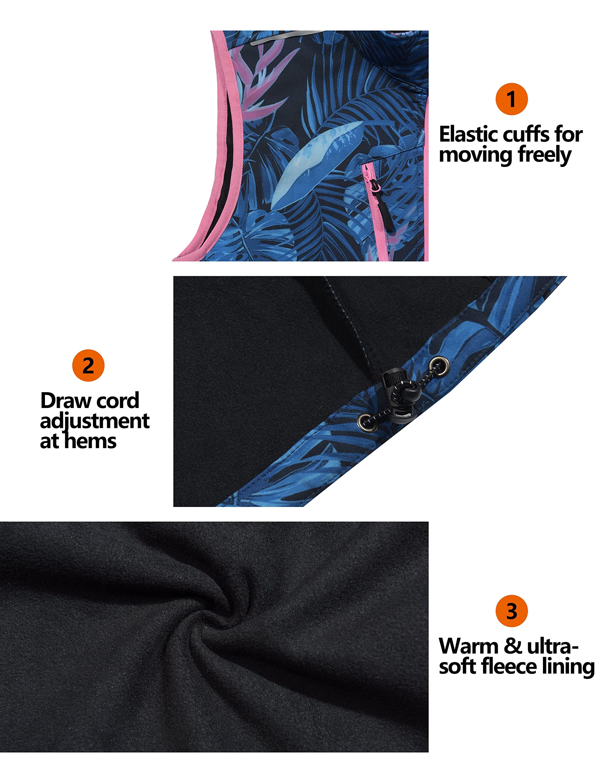 Little Donkey Andy Women's Lightweight Fleece lined Golf Vest Windproof Sleeveless Softshell Jacket for Hiking Travel Blue Floral S