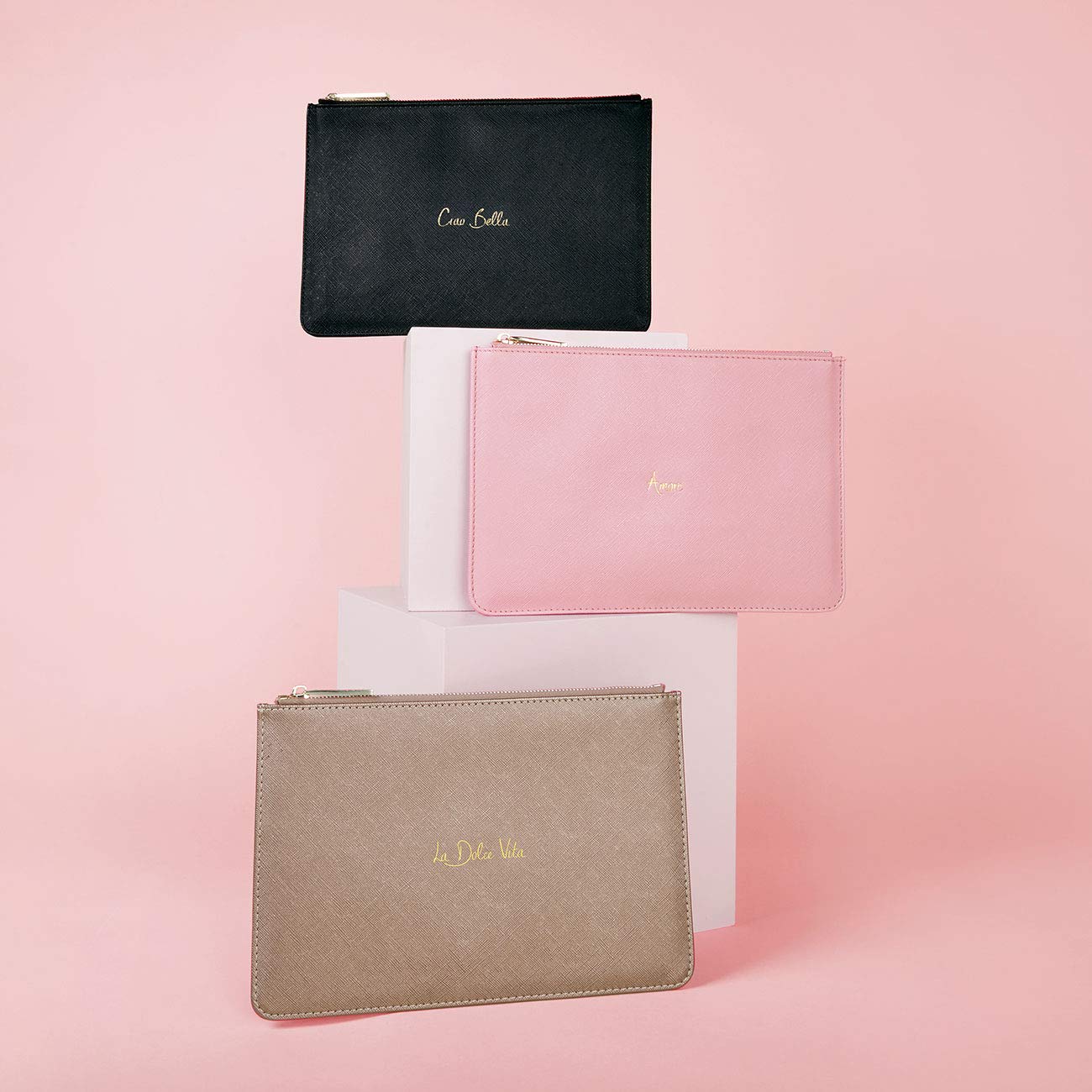 KATIE LOXTON Ciao Bella Womens Medium Vegan Leather Clutch Sentiment Perfect Pouch Black