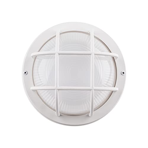 YoonLIT SMARTLIFE Outdoor LED Bulkhead Light, Flush Mount for Wall or Ceiling, 8.0 inch, 11.5W 900 Lumens, 5000K Daylight White, Aluminum Housing Plus Frosted Glass Cover, White Finish, 1-Pack