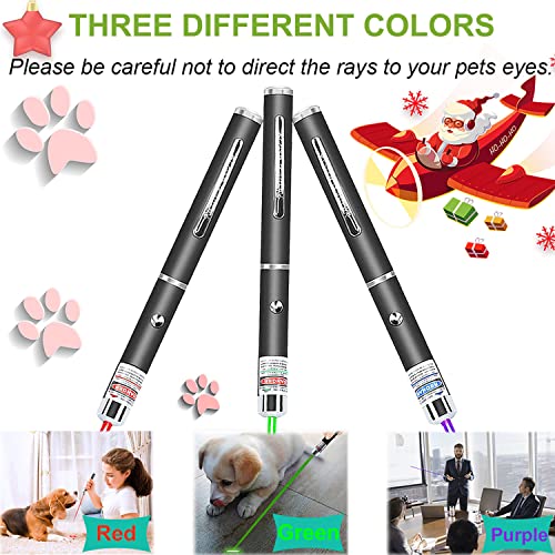 XIMIBI 3 PCS Green Red Violet Long Range Dot Clicker Toy Pen for Indoor Interactive Teaching, Cat Toys Pointer, Puppy Kitten Lazer Toy, Bright Clicker for Dog Cat Training Exercise