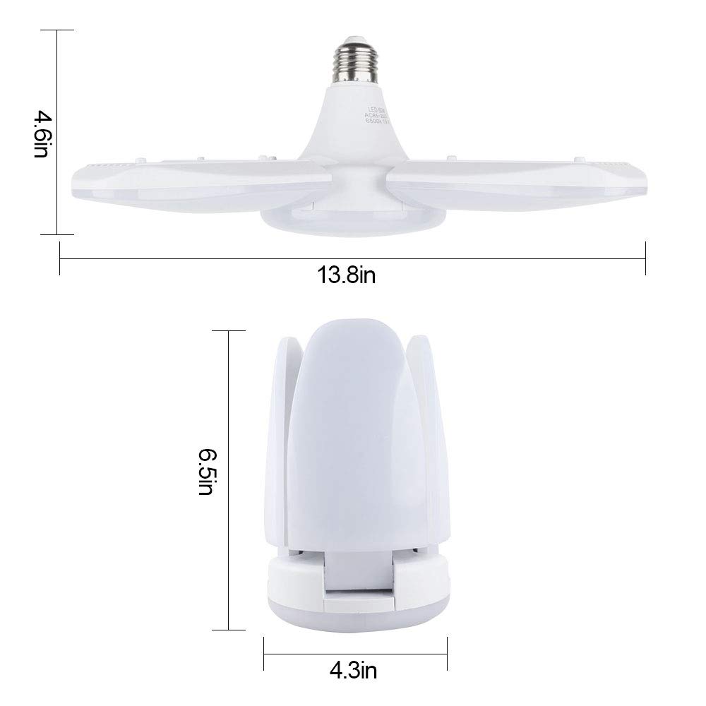 LED Garage Lights 60W Deformable Garage Ceiling Lighting E26 6000LM Daylight LED Light Bulbs Adjustable Led Shop Lights Super Bright Working Light Garage Workshop Barn Warehouse Basement (60W-1Pack)