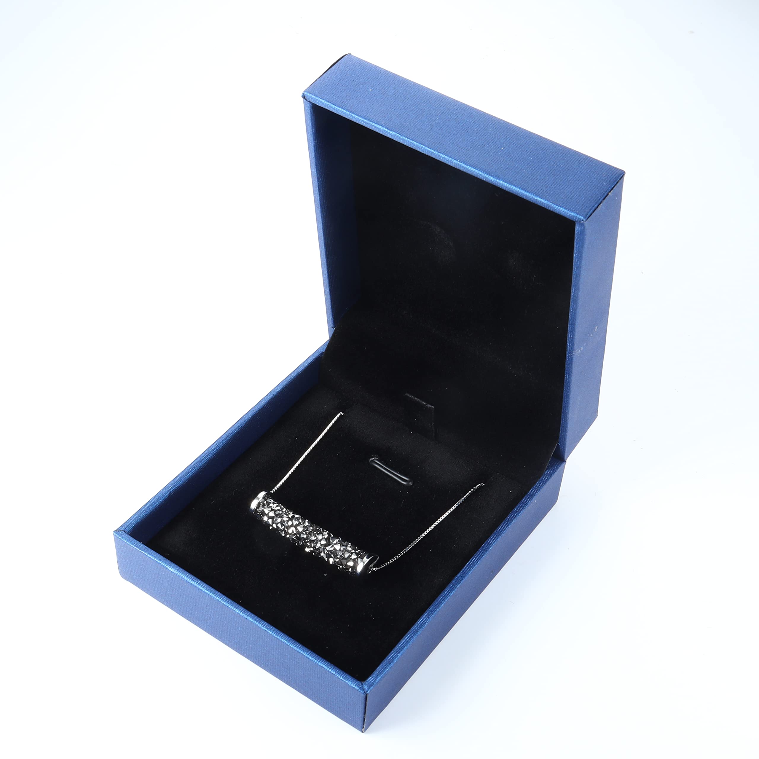 KesaPlan Cylinder Crystals Necklace for Women Bar Pendant Necklace with Sterling Silver Box Chain, Crystals from Austria, Gift for Christmas Black Crystal