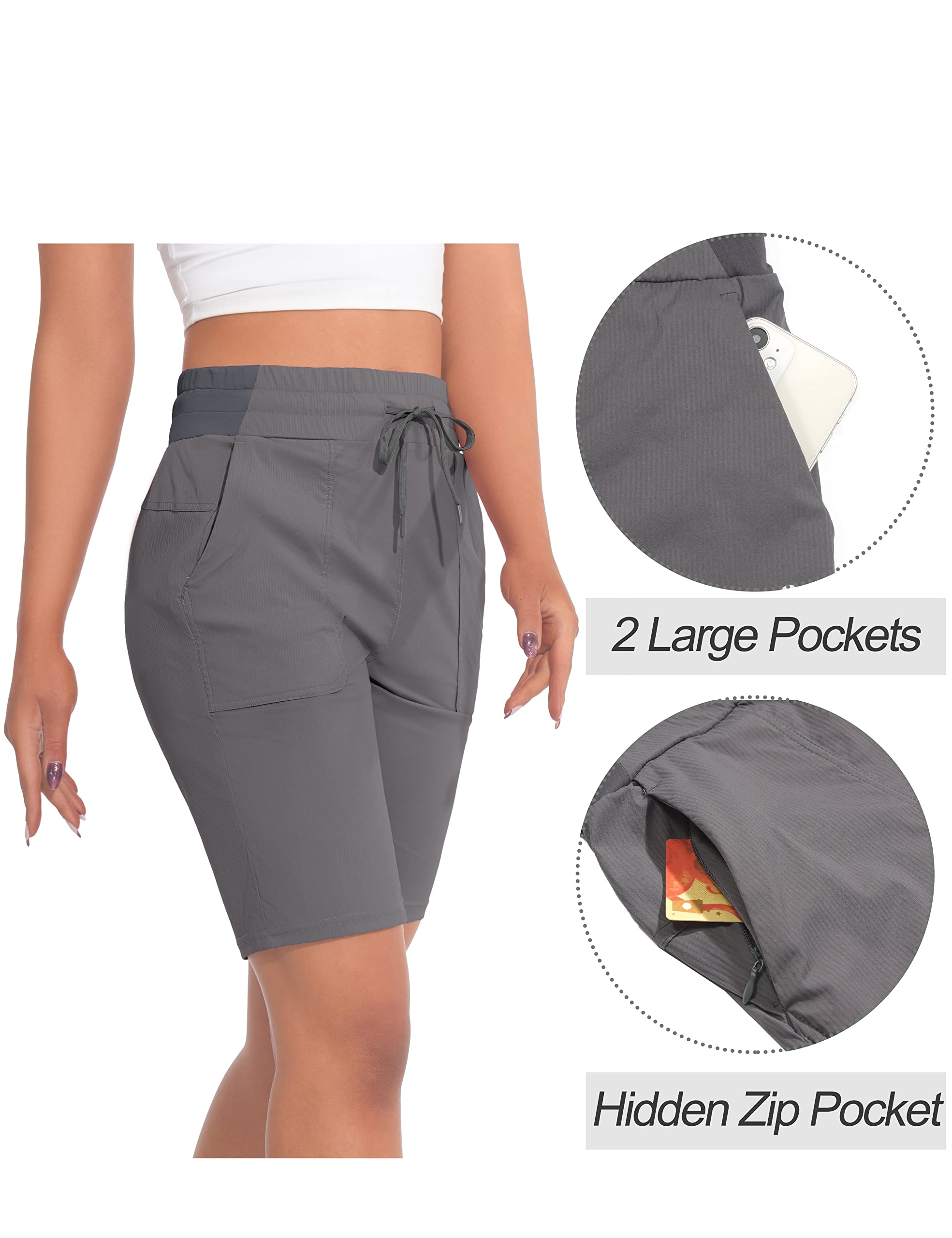 Little Donkey Andy Women's Quick Dry Hiking Bermuda Shorts, Stretch Golf Shorts, Elastic Waist with Drawstring Steel Gray L