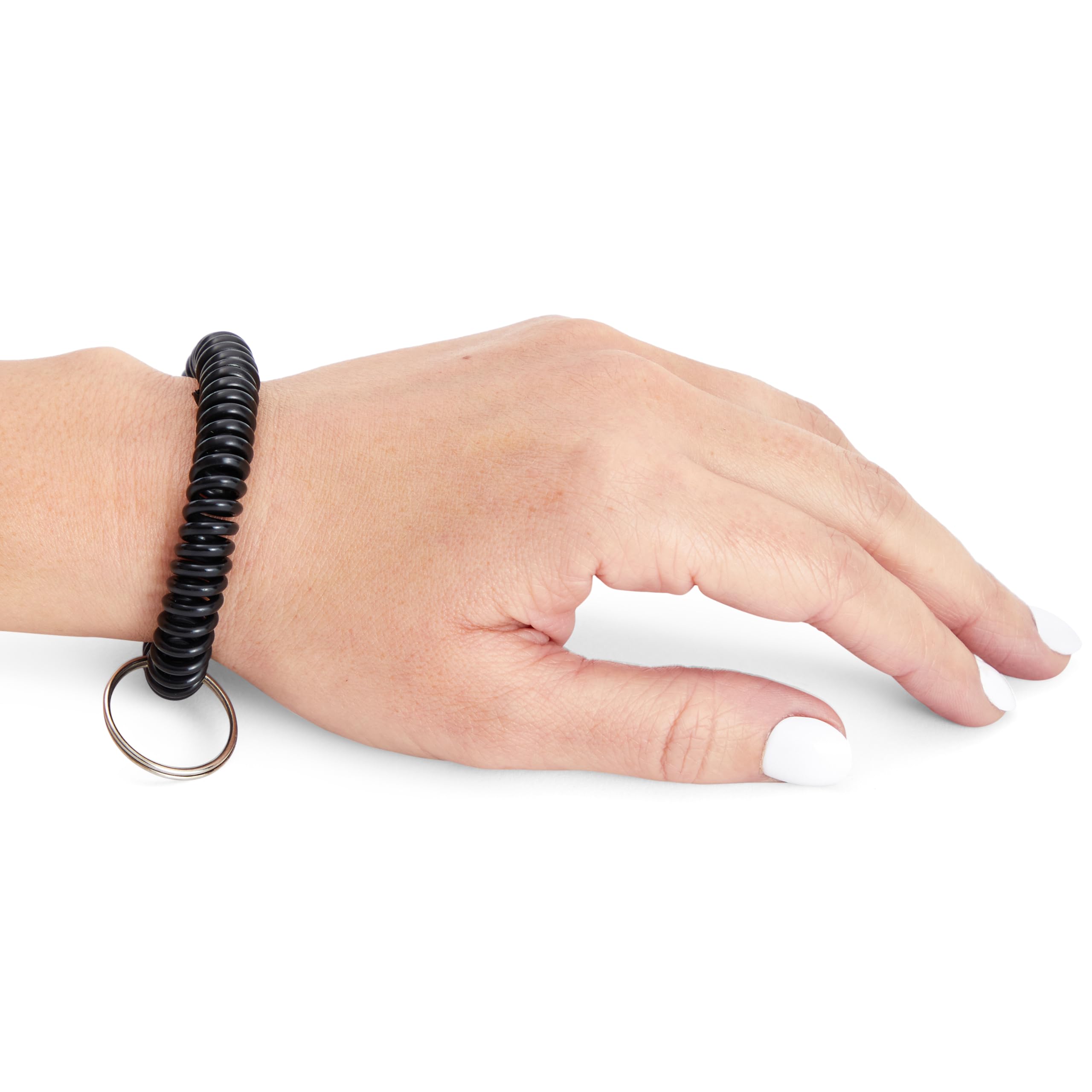 Juvale 100 Pack Spiral Coil Wrist Keychains, Stretchy Wristband Bracelet Key Rings (Black)