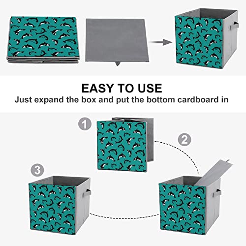 Whales Pattern Storage Bins Cubes Foldable Fabric Organizers with Handles Clothes Bag Book Box Toys Basket for Shelves Closet 10.6"