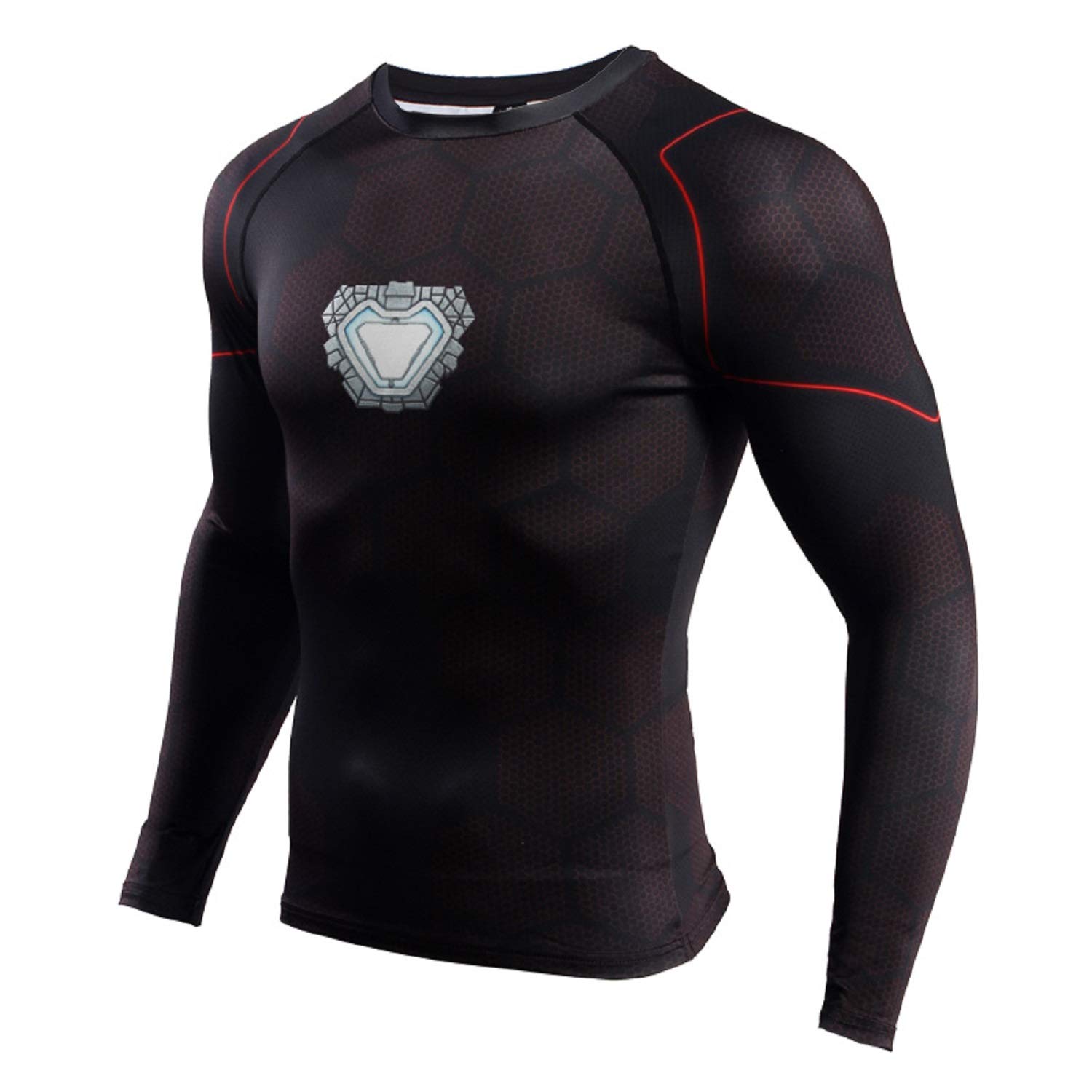 OUIKOS Men's Compression Sport Fitness Shirt 3D Print Workout Quick-Drying T-Shirt (Large,Brick red)