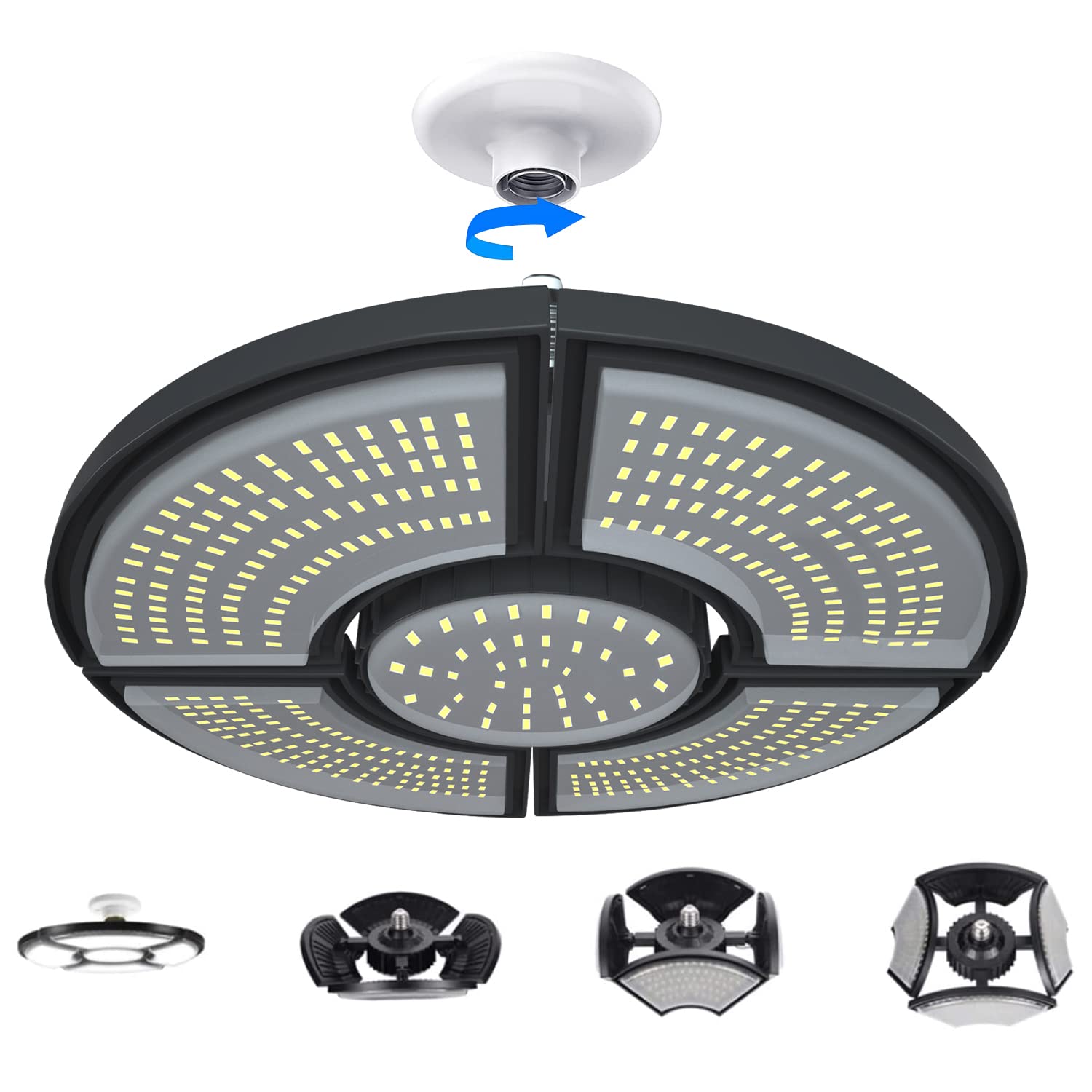 LED Garage Lights, 120W 12000 Lumens Garage Ceiling Lights, 6500K Daylight with Deformable Four Panels Garage Ceiling Light Fixture E26 Utility LED Shop Light for Garage Basement Workshop Warehouse