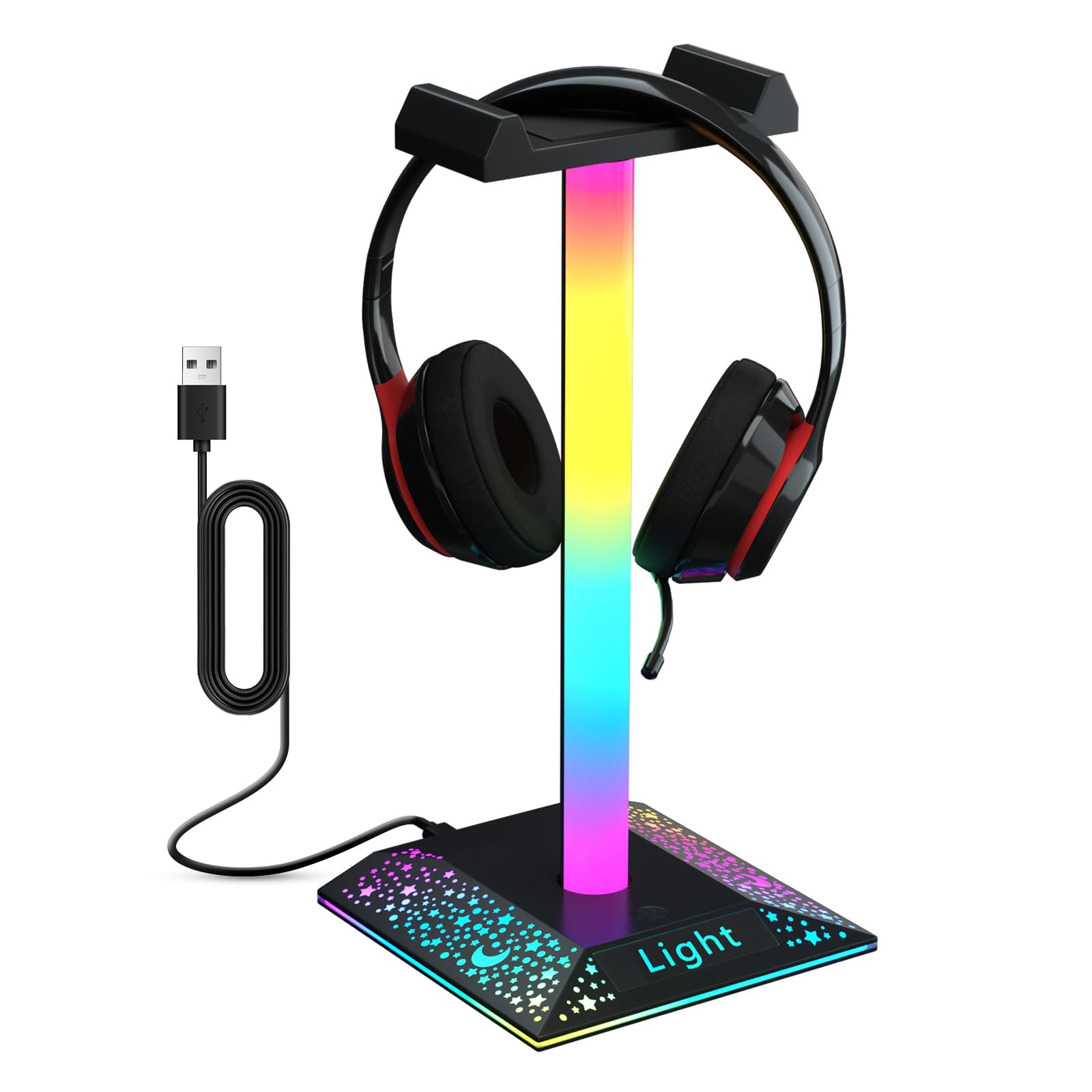 KANTUTOE RGB Headset Stand Desk Accessories, Headphone Stand with 1 Type-C Port, Headphone Holder with 10 Light Modes and Non-Slip Rubber, Best Gift for Husband, Kids, Boyfriend