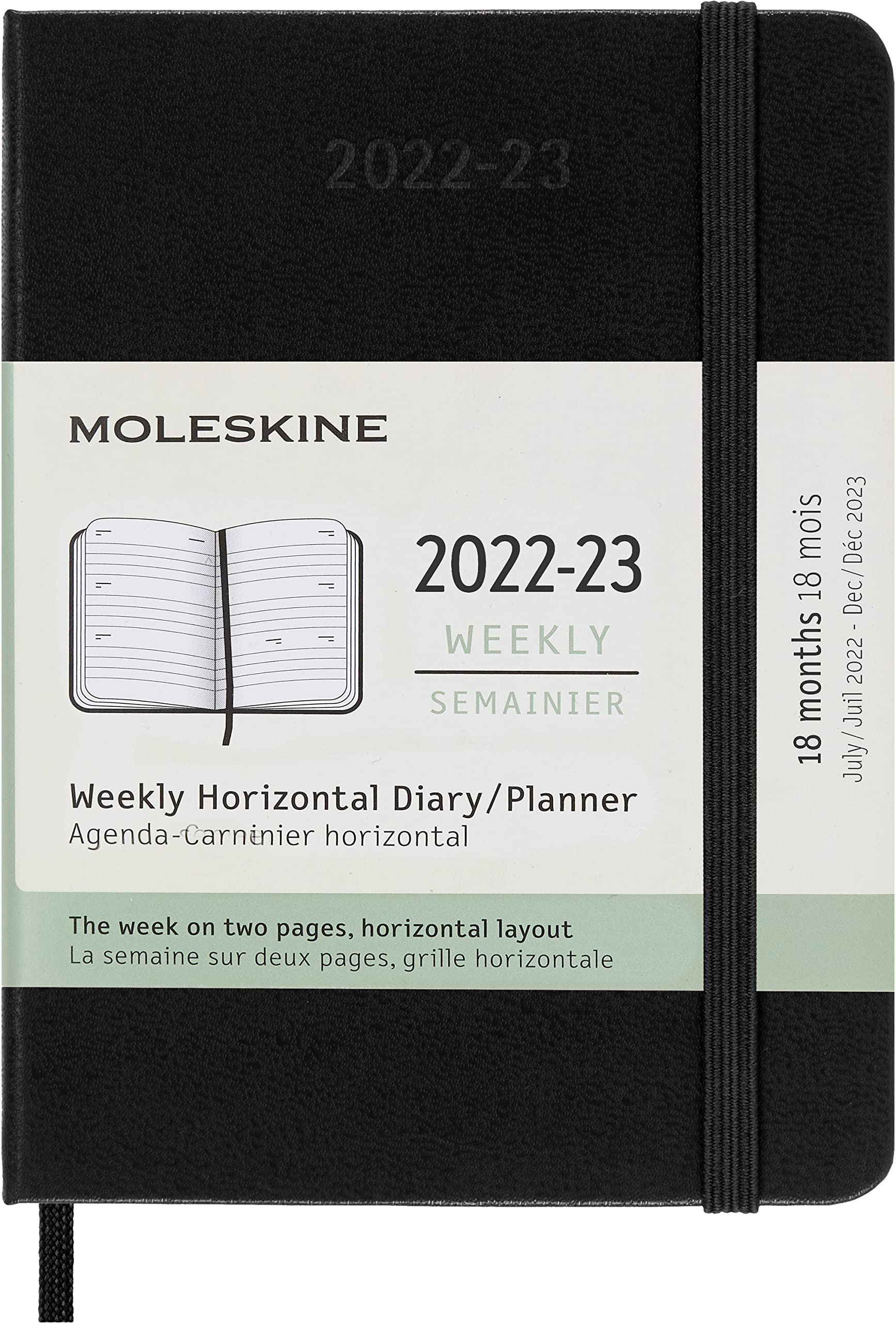 Moleskine Classic 18 Month 2022-2023 Weekly Horizontal Planner, Hard Cover, Pocket (3.5" x 5.5"), Black